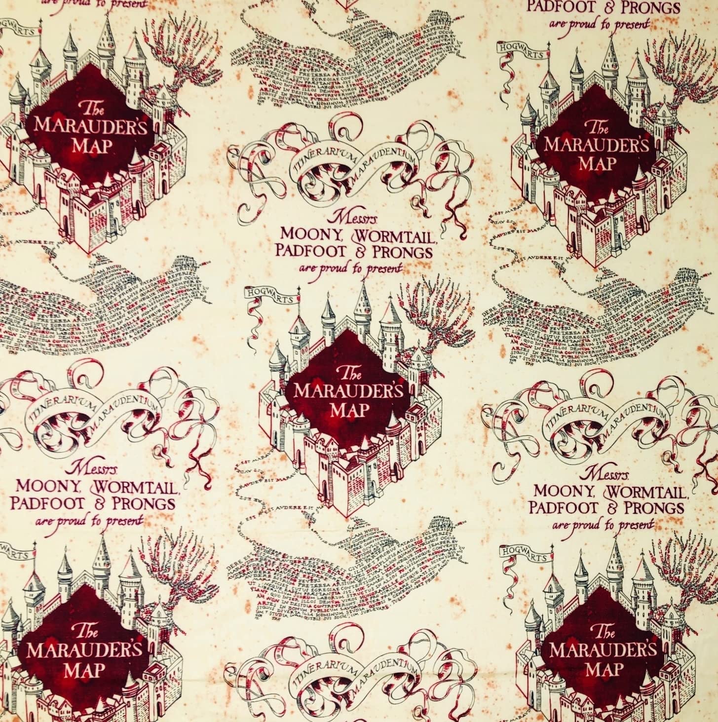 Amazon.com: Fat Quarter - Wizarding World Marauders Map on Cream Cotton ...