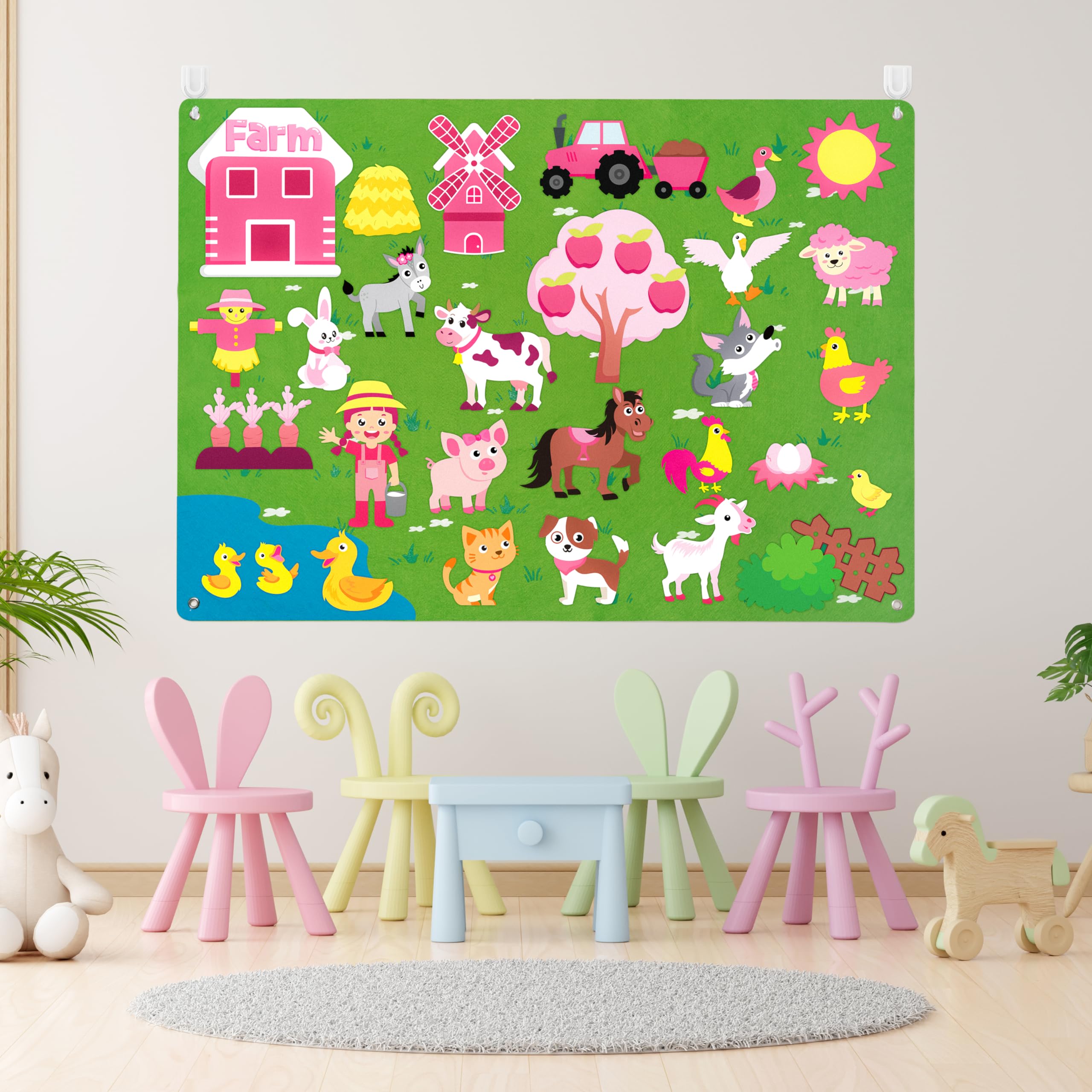 Snapklik.com : 35Pcs Pink Farm Animals Felt Story Board Set, Early ...