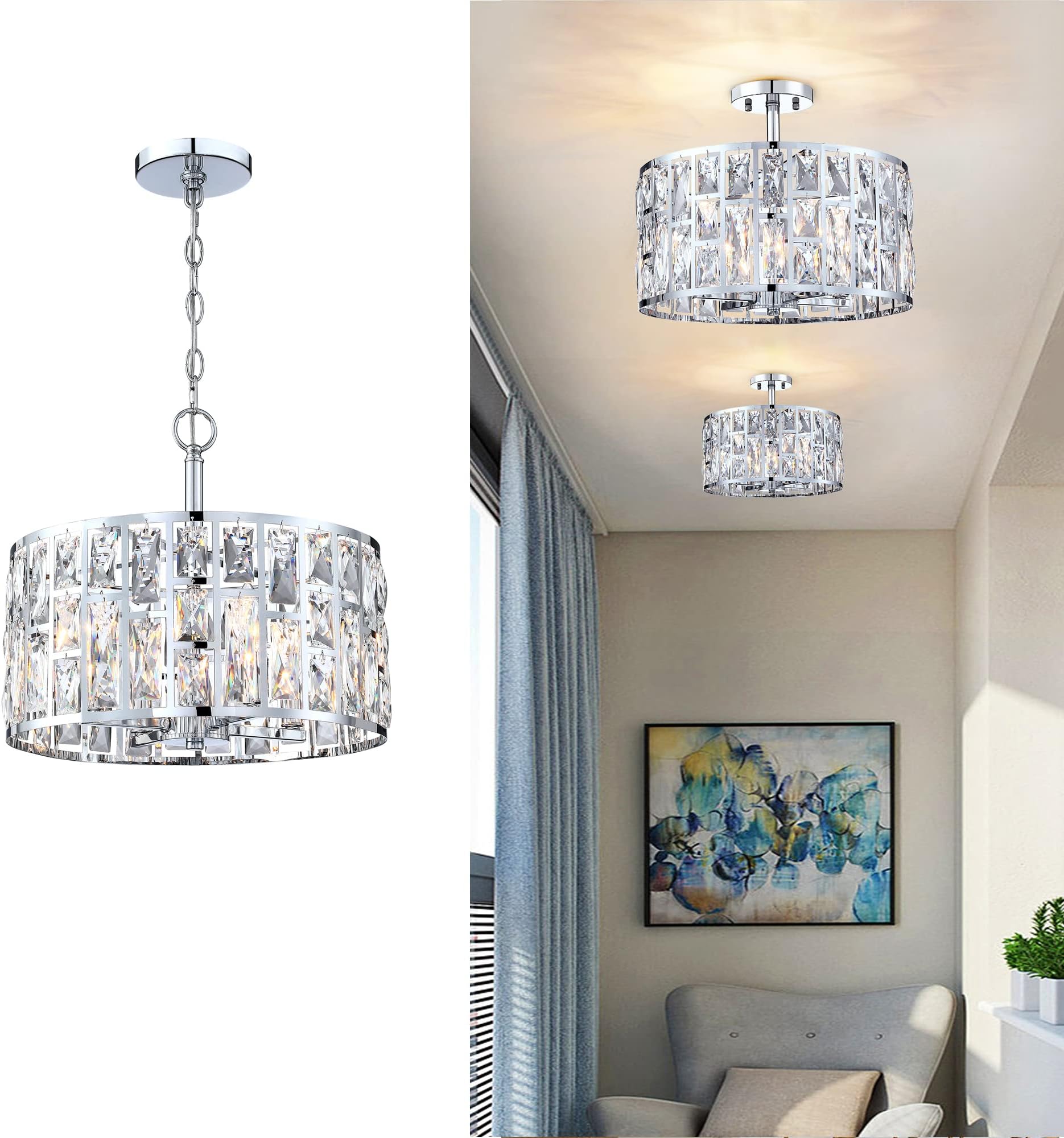 Chrome Crystal Chandelier Small Crystal Pendant Light Fixture 16 ...