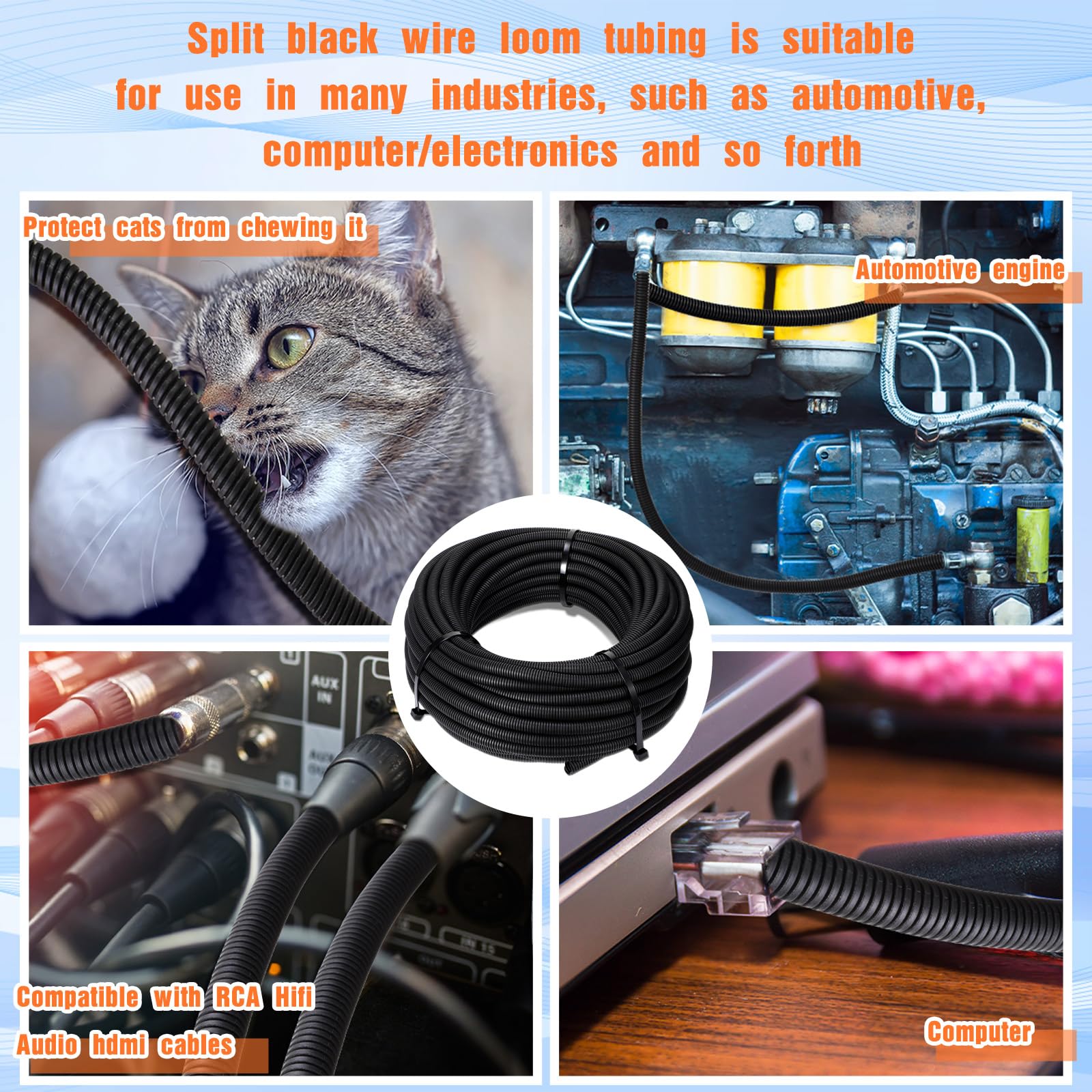 Snapklik.com : 1/4", 1/2", 3/8" X 300 Ft Split Wire Loom Tubing ...