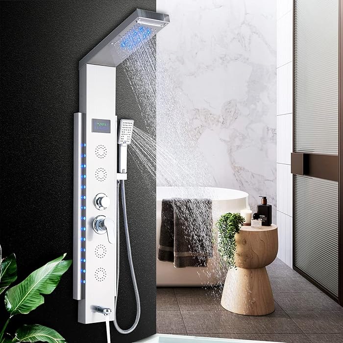 Buy AWorddy LED Shower Panel Column Tower with 5 in 1 Multiple Function, Waterfall Rainfall ...