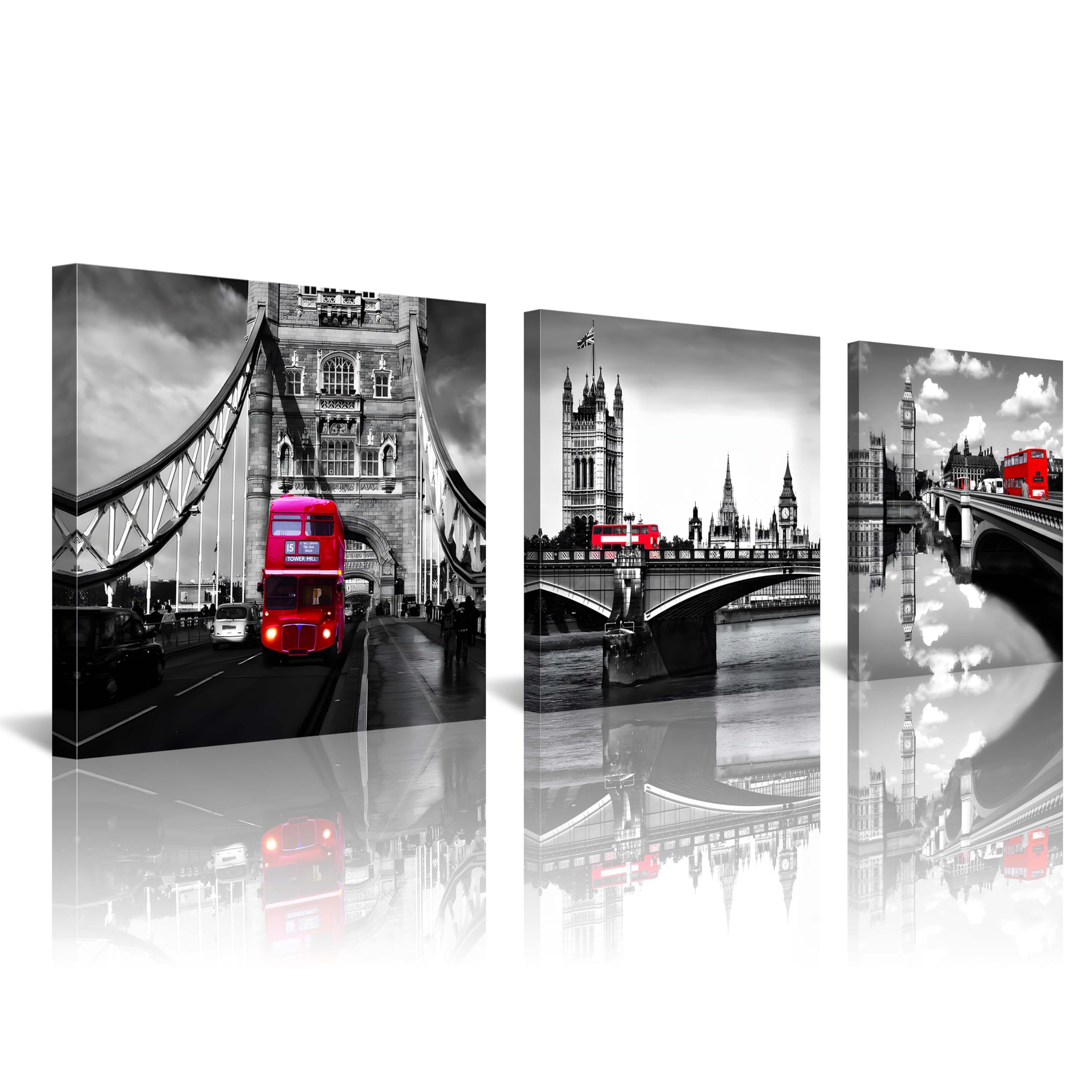 Amazon.com: NAN Wind 3Pcs Red London Double Decker Bus at Tower Bridge ...