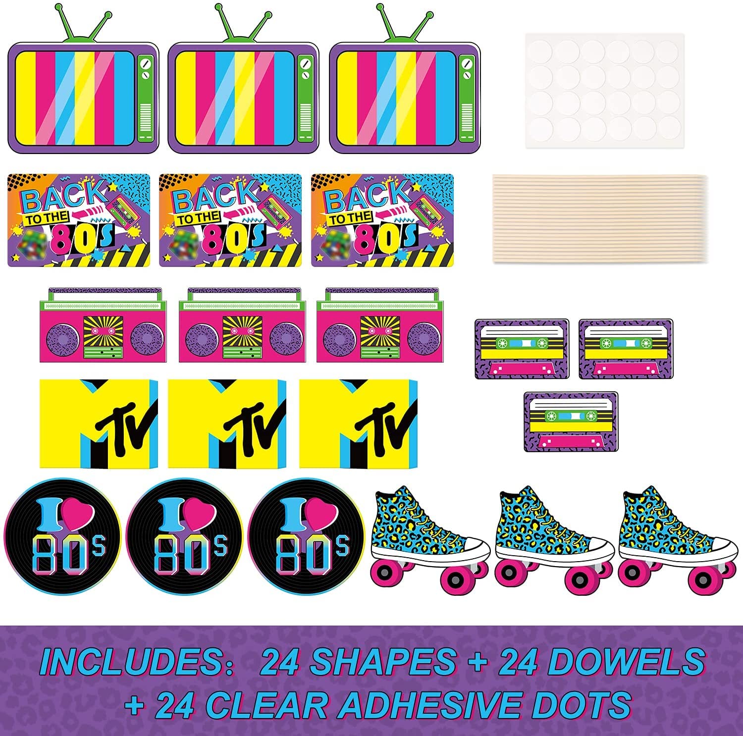 Buy 24pcs Back to the 80s Centerpieces Sticks 80s Retro Theme Party ...