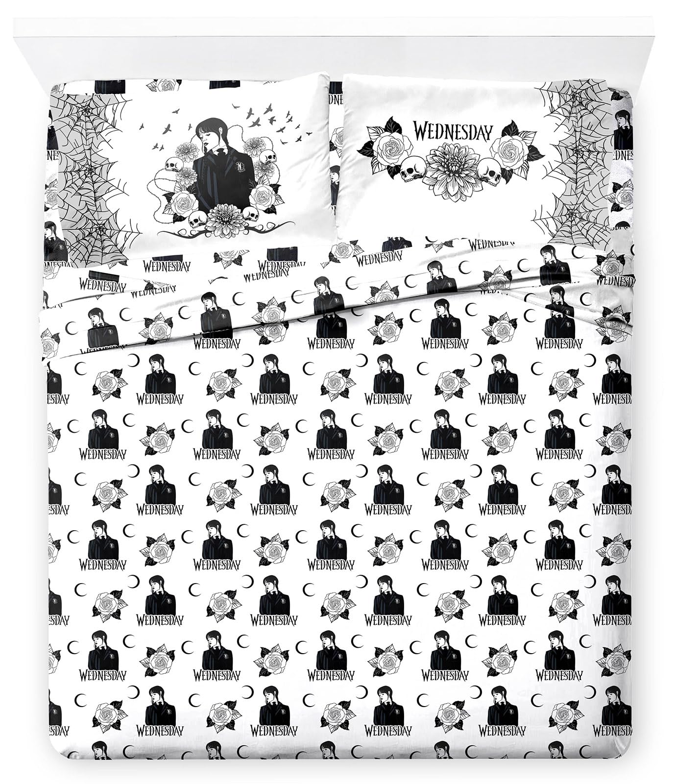 Amazon.com: Jay Franco Wednesday Addams Queen Sheet Set - Super Soft ...
