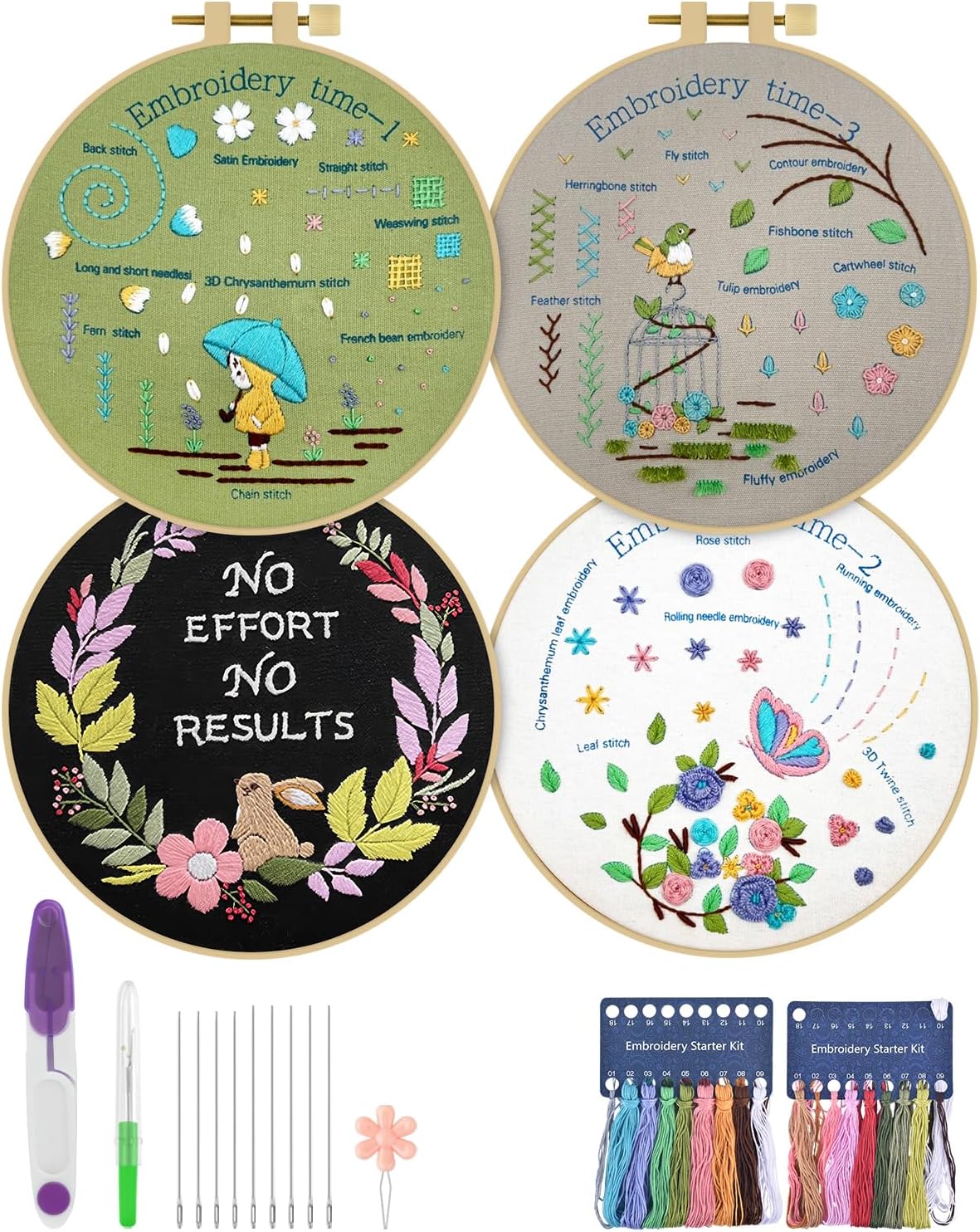 Amazon.com: ERKOON 4 Pack Beginner Embroidery Kits for Adults DIY ...