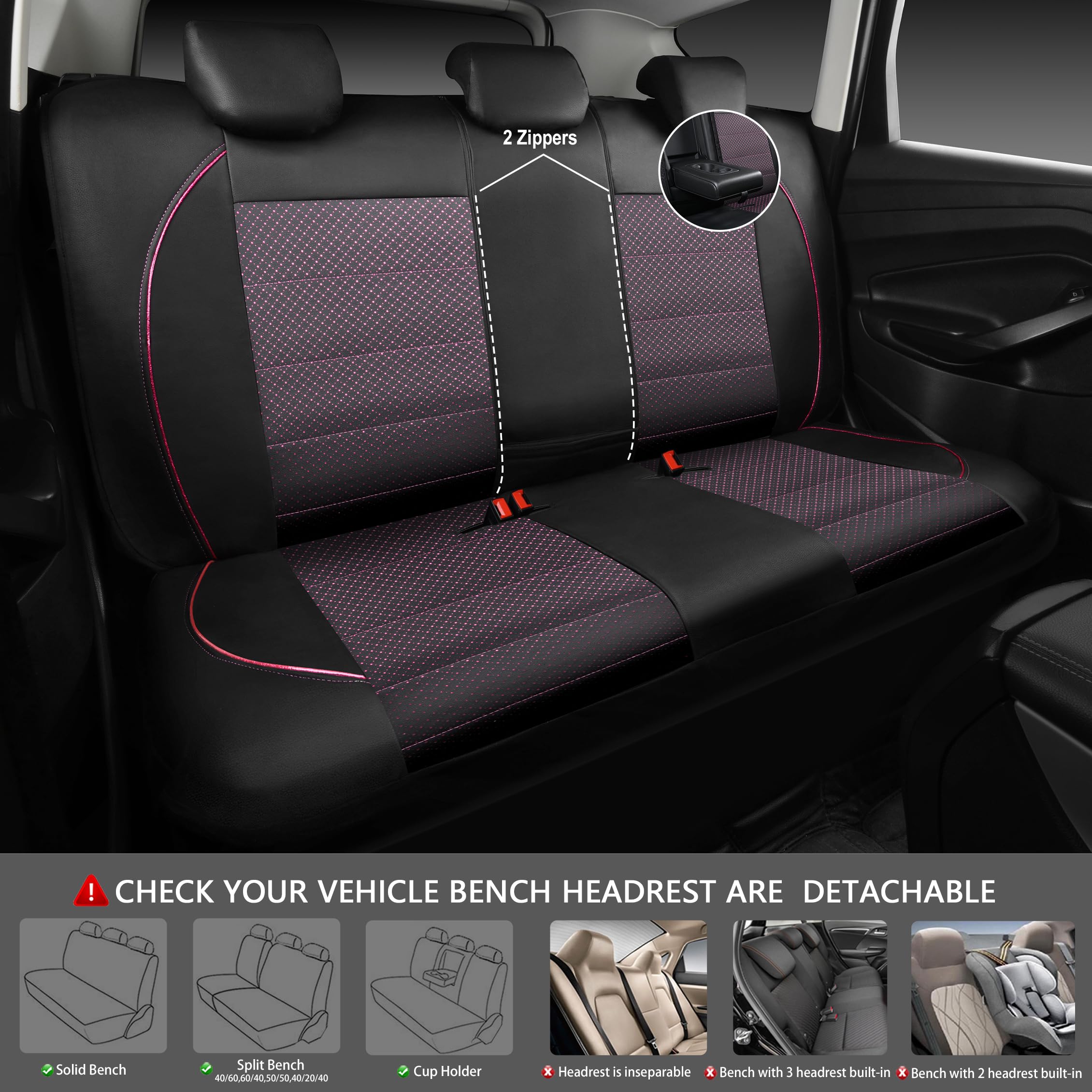 Snapklik.com : Piping PU Leather Car Seat Cover Full Set,Inside Zipper ...