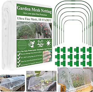 Amazon.com : Garden Mesh Netting Kit, Plant Covers 10x30Ft Ultra Fine Mesh Netting & 6Pcs Garden ...