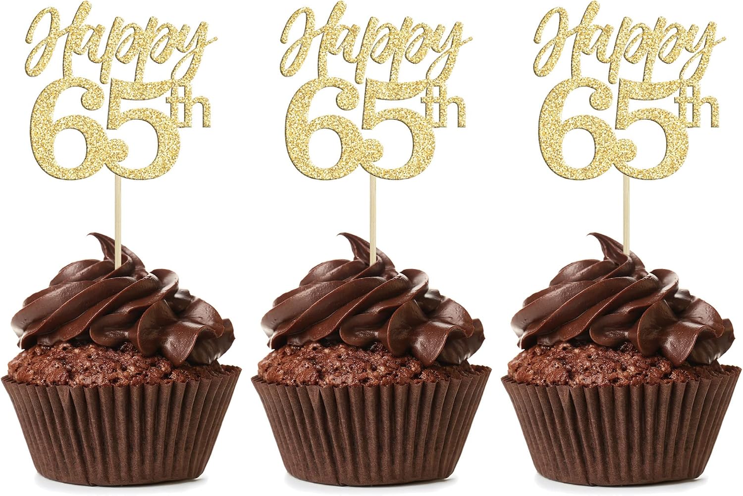 Amazon.com: Gyufise 24Pcs Happy 65th Cupcake Toppers Gold Glitter ...