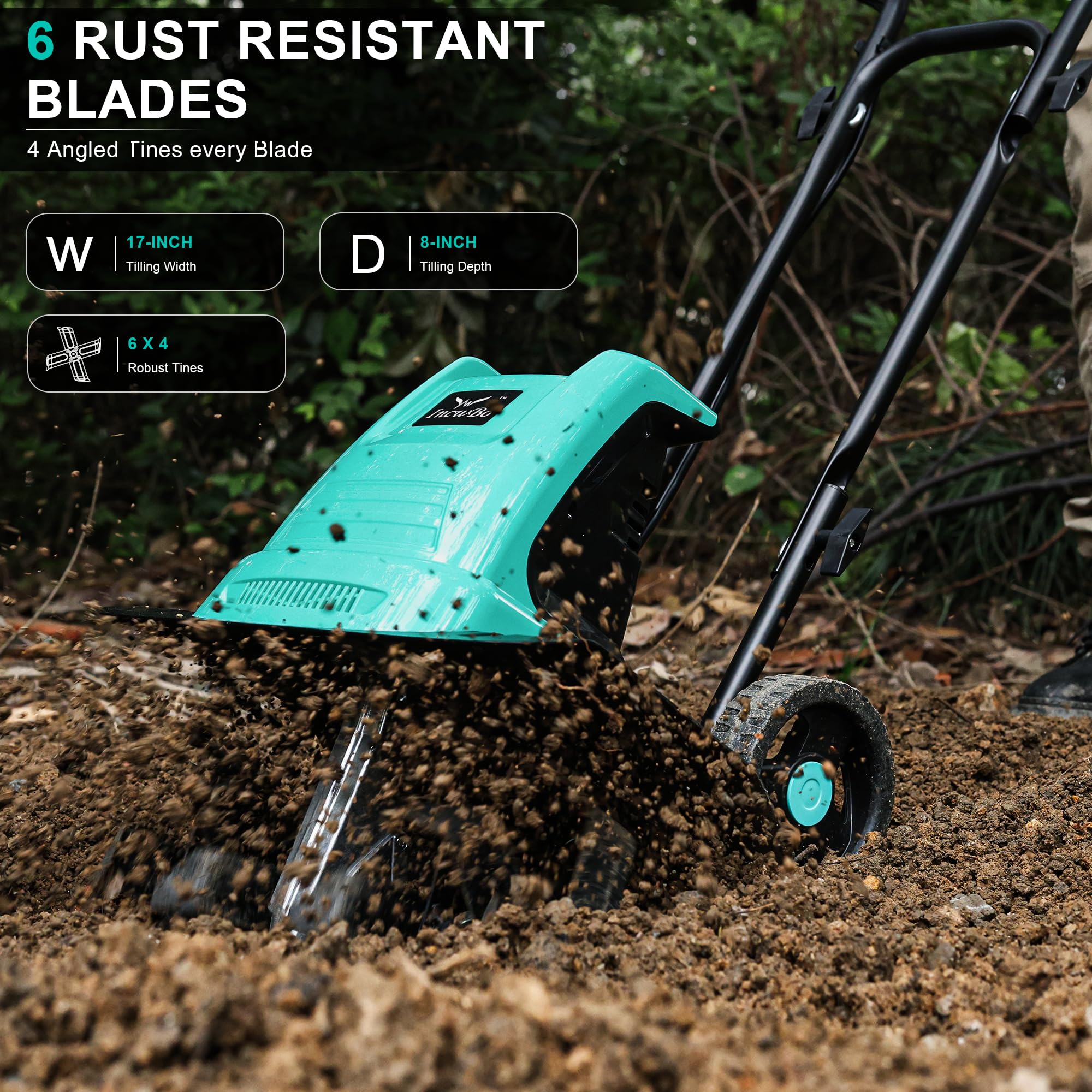 Snapklik.com : Tiller Cultivator 17 Inch 15 Amp 6 Steel Tines Tillers ...