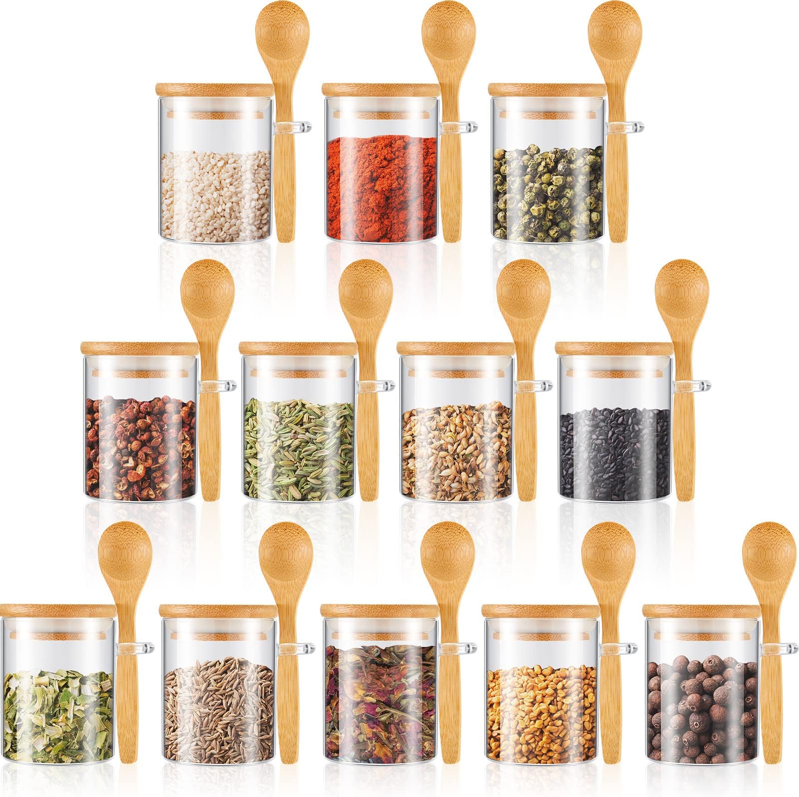 Amazon.com: HHMJSM 6 Pcs Square Glass Jar with Bamboo Lid and Spoon ...