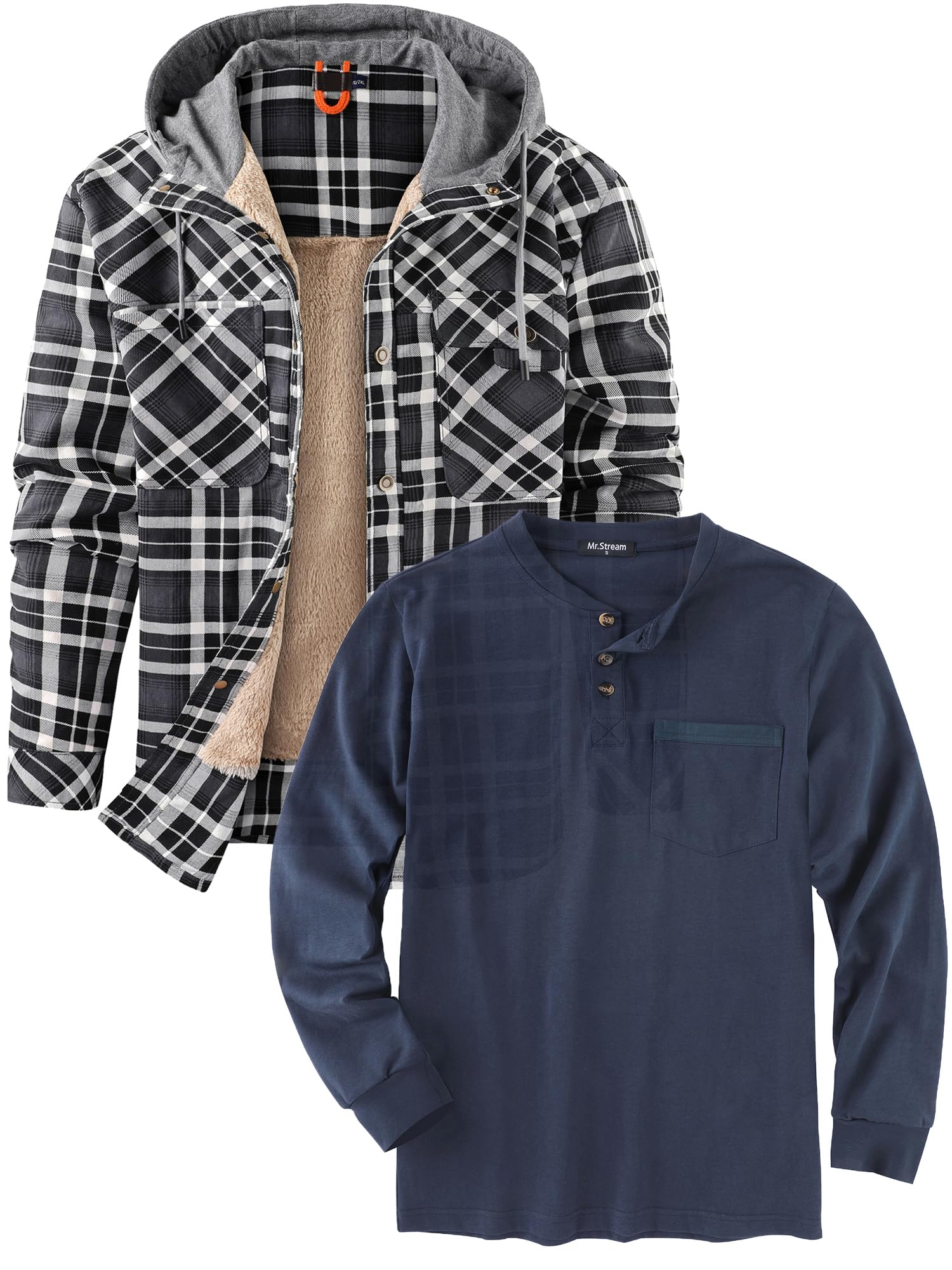 Amazon.com: Mr.Stream Men's Hooded Jacket Gray 2XL Henley Navy Blue 2XL ...