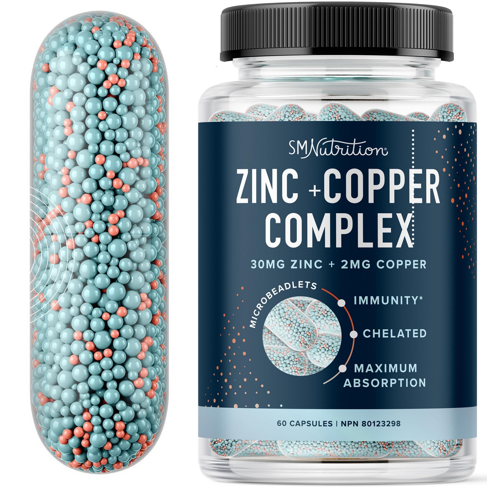 Zinc 30mg + Copper Supplement | Highly Absorbable Microbeadlets | Zinc ...