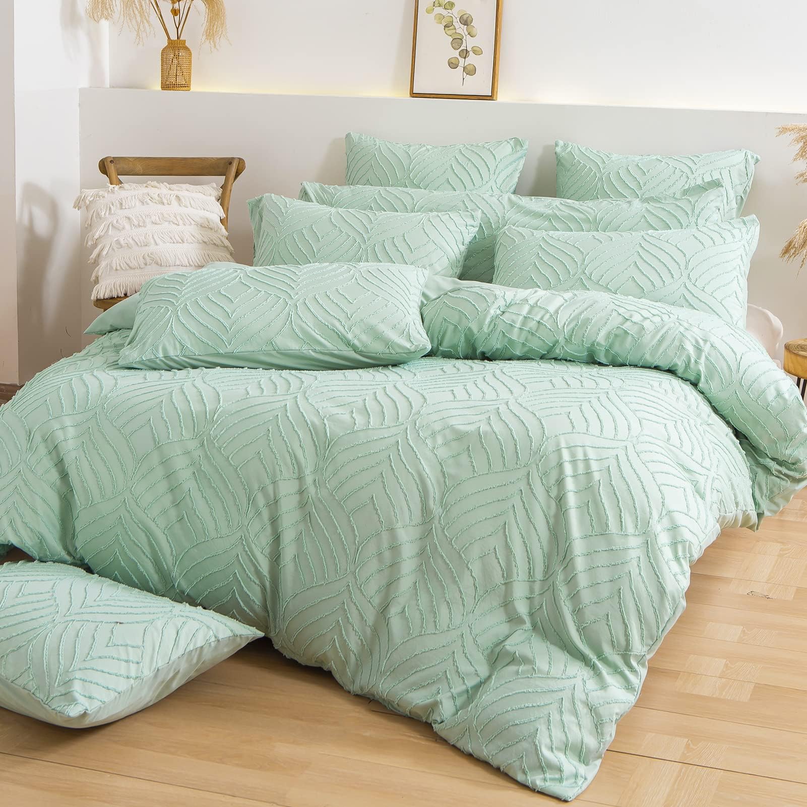 Warmarky Leaf Shape Tufted Duvet Cover Sets King(91''x 102'') Light ...