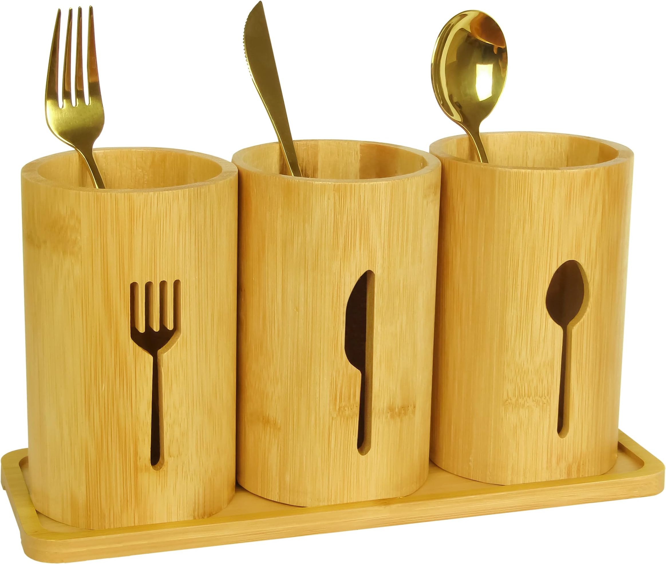 Amazon.com - Wooden Utensil Holder for Kitchen Counter - Cutlery ...