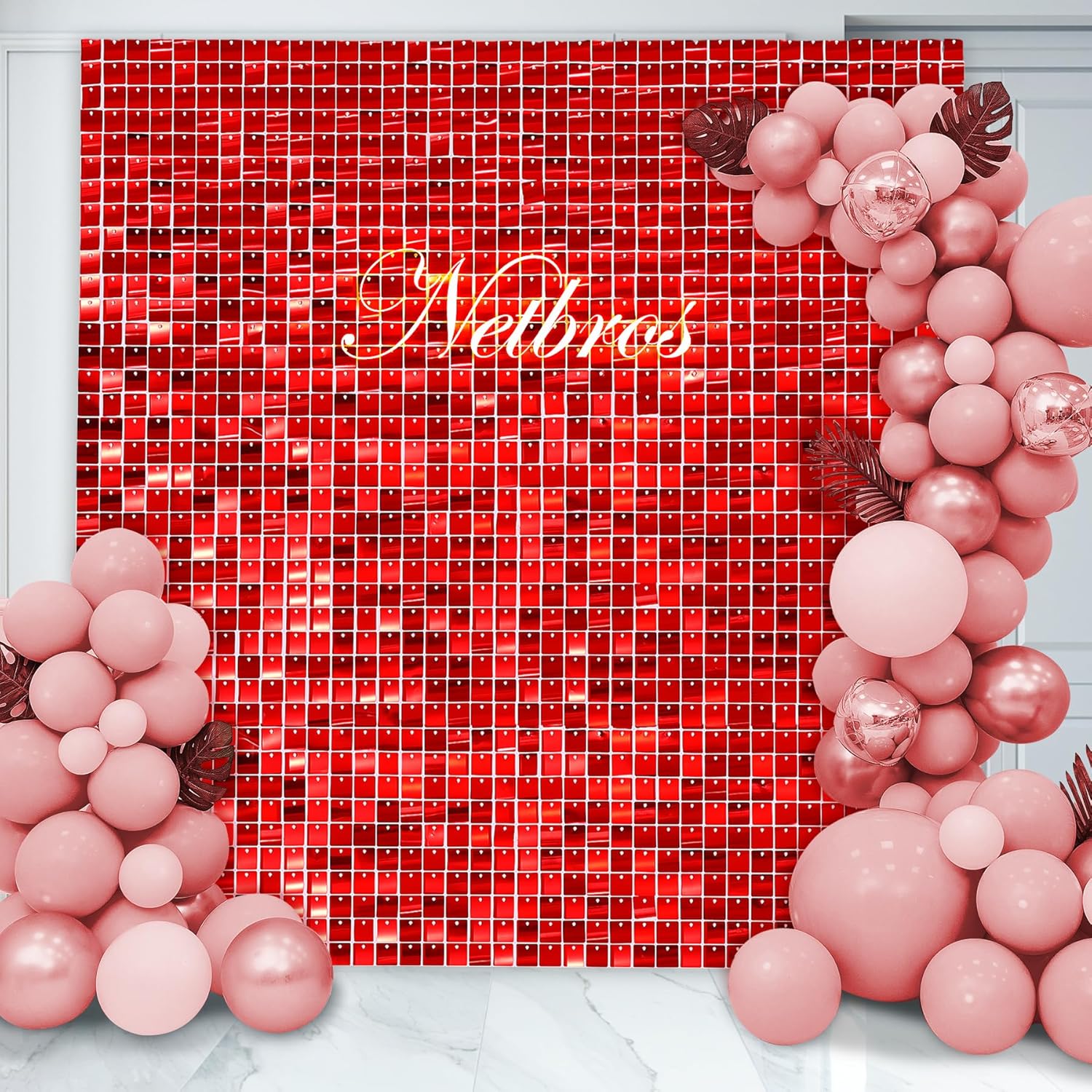 Amazon.com: Netbros Red Sequin Backdrop - 24PCS Wall Decor Shimmer Wall ...