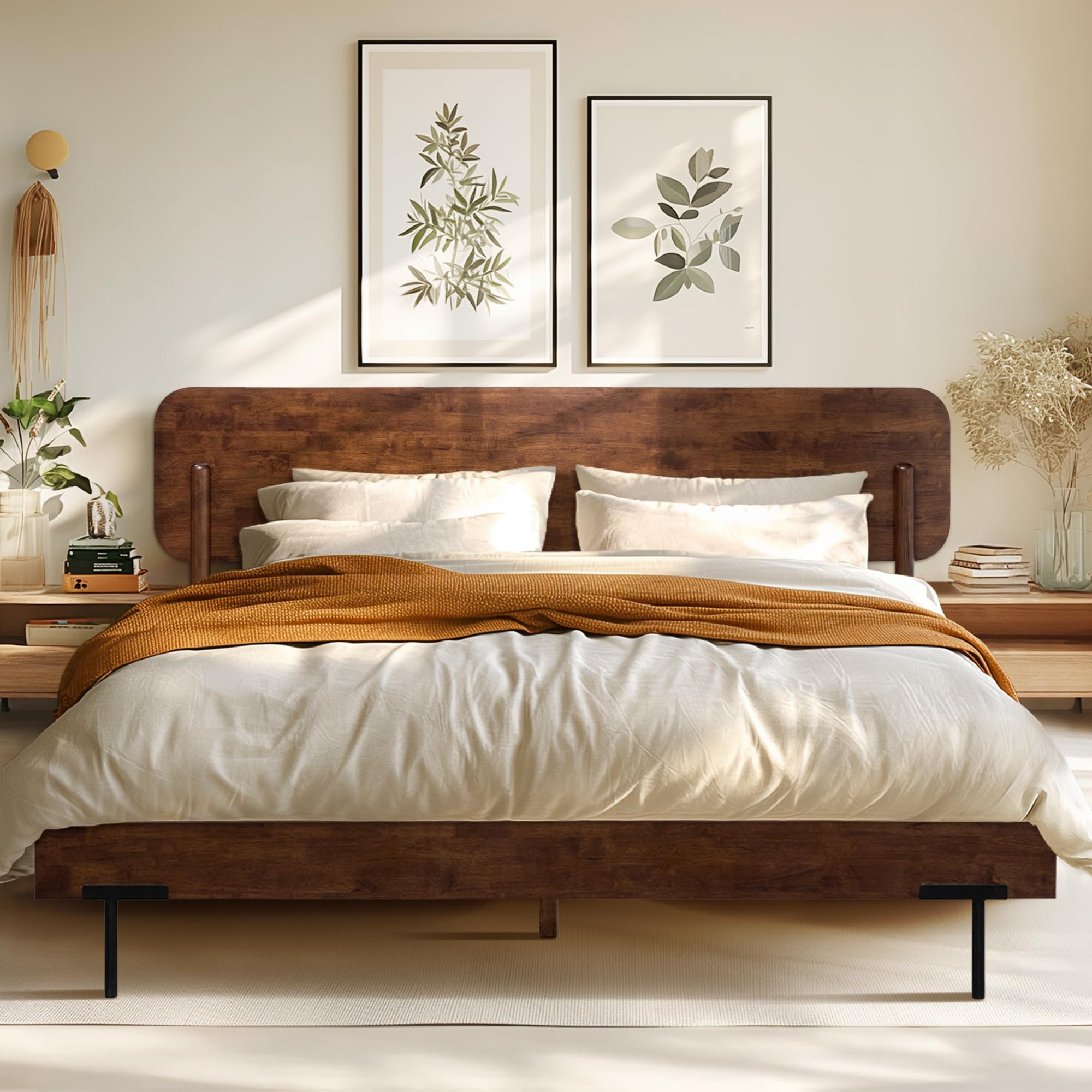 Amazon.com: Acacia Frida Bed Frame with Headboard Solid Wood Platform ...