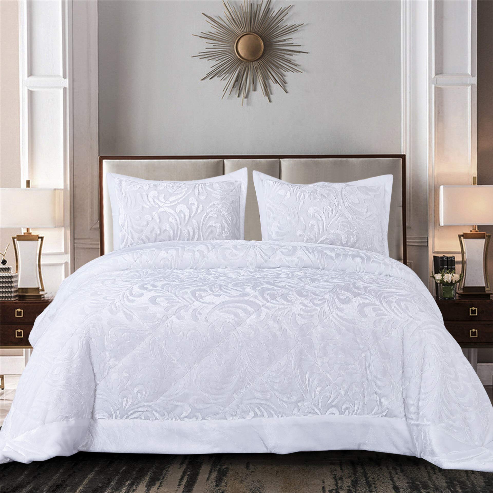 Prime Linens Heavy Super Soft Fleece Quilted Bedspread 3pcs Large Bed ...