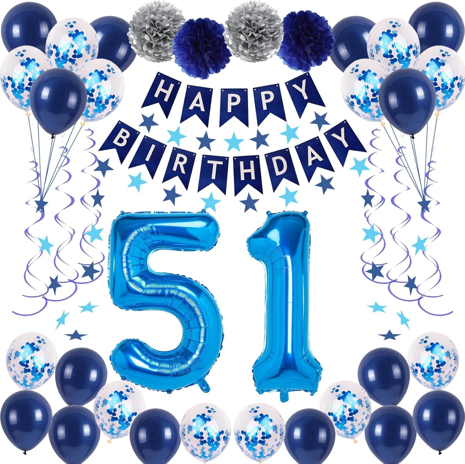 Amazon.com: NANINUNENO 51st Blue Birthday Party Decorations for Boy ...