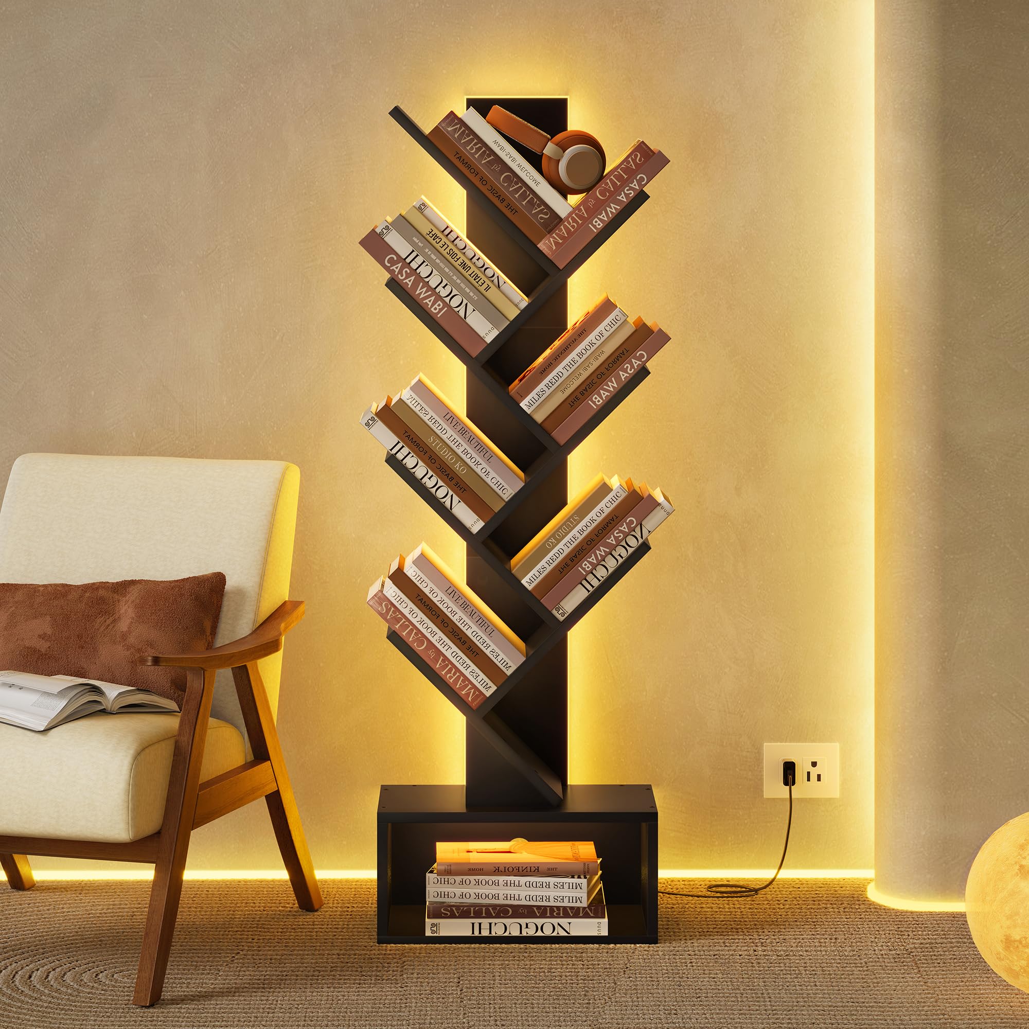 Amazon.com: Hoctieon 6 Tier Tree Bookshelf, Tall Bookcase with Drawer ...