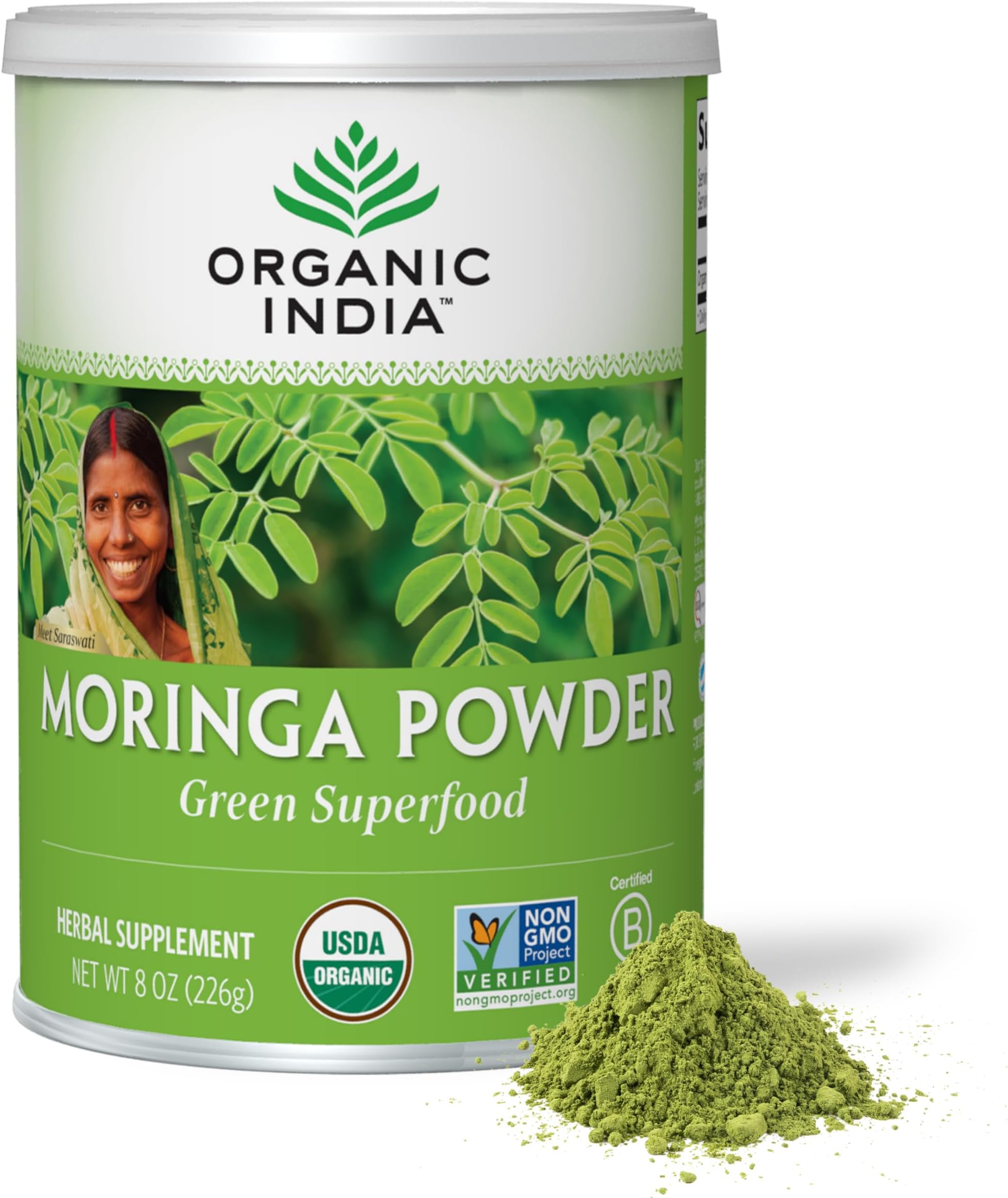 Amazon.com: ORGANIC INDIA Moringa Powder - Moringa Oleifera Leaf Herbal Supplement, Green ...