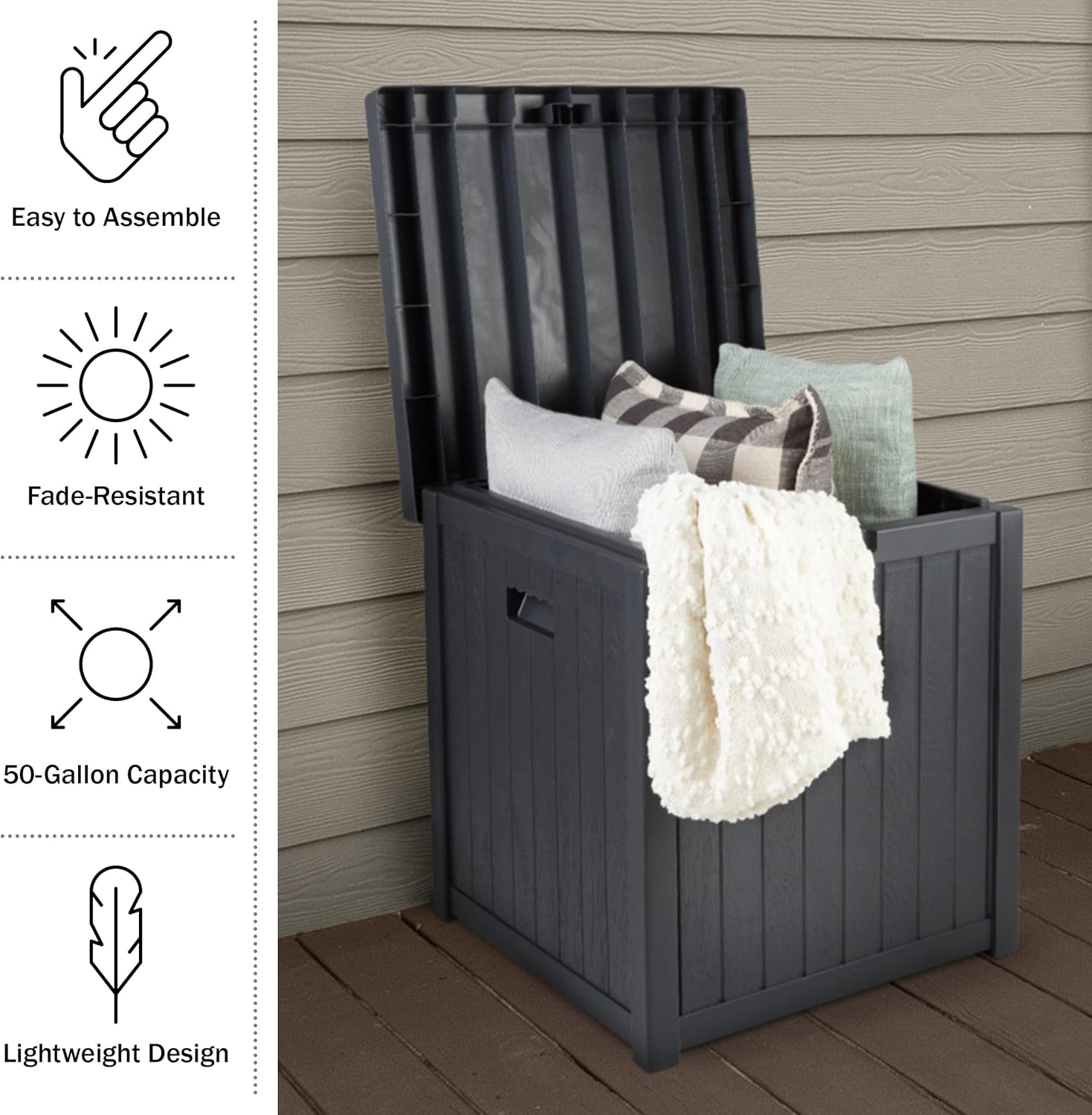 Pure Garden Caja de almacenamiento para exteriores, 50 galones, gris ...