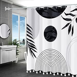 Amazon.com: TOENGS Boho Shower Curtains for Bathroom Black and White Shower Curtain with Tassel ...