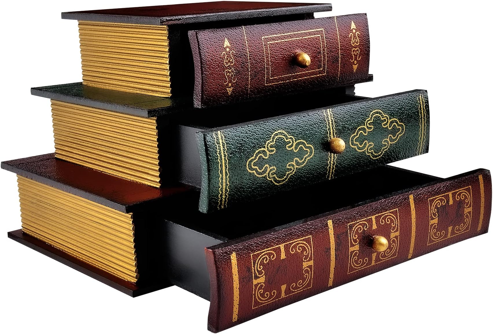 Tebery 2 Pack Decorative Book Boxes Wooden Antique Book Decorations ...