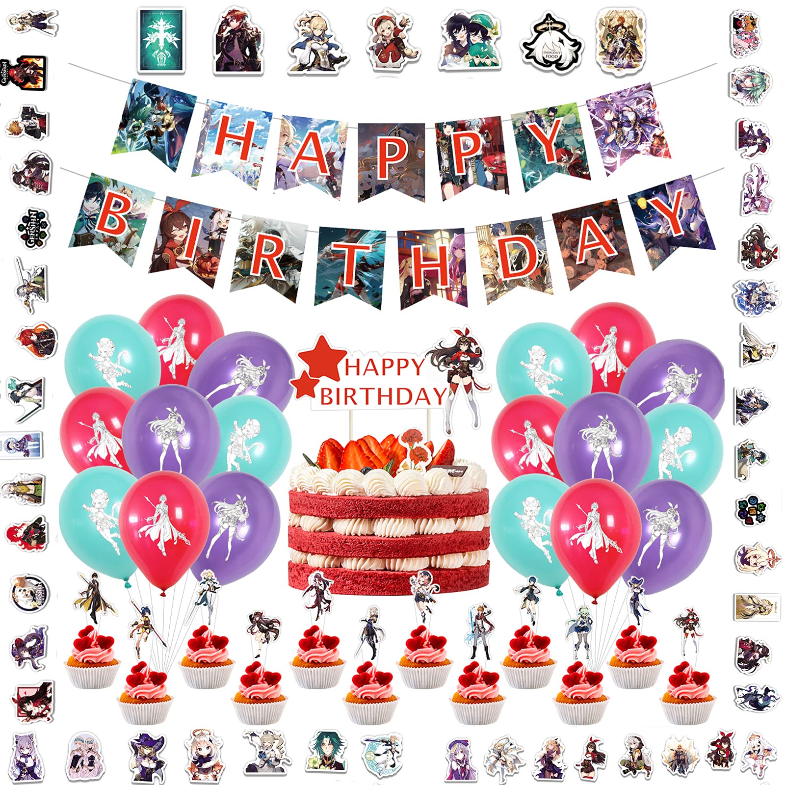 Cute Anime Birthday Party Supplies Including Banners Cake Toppers Big ...