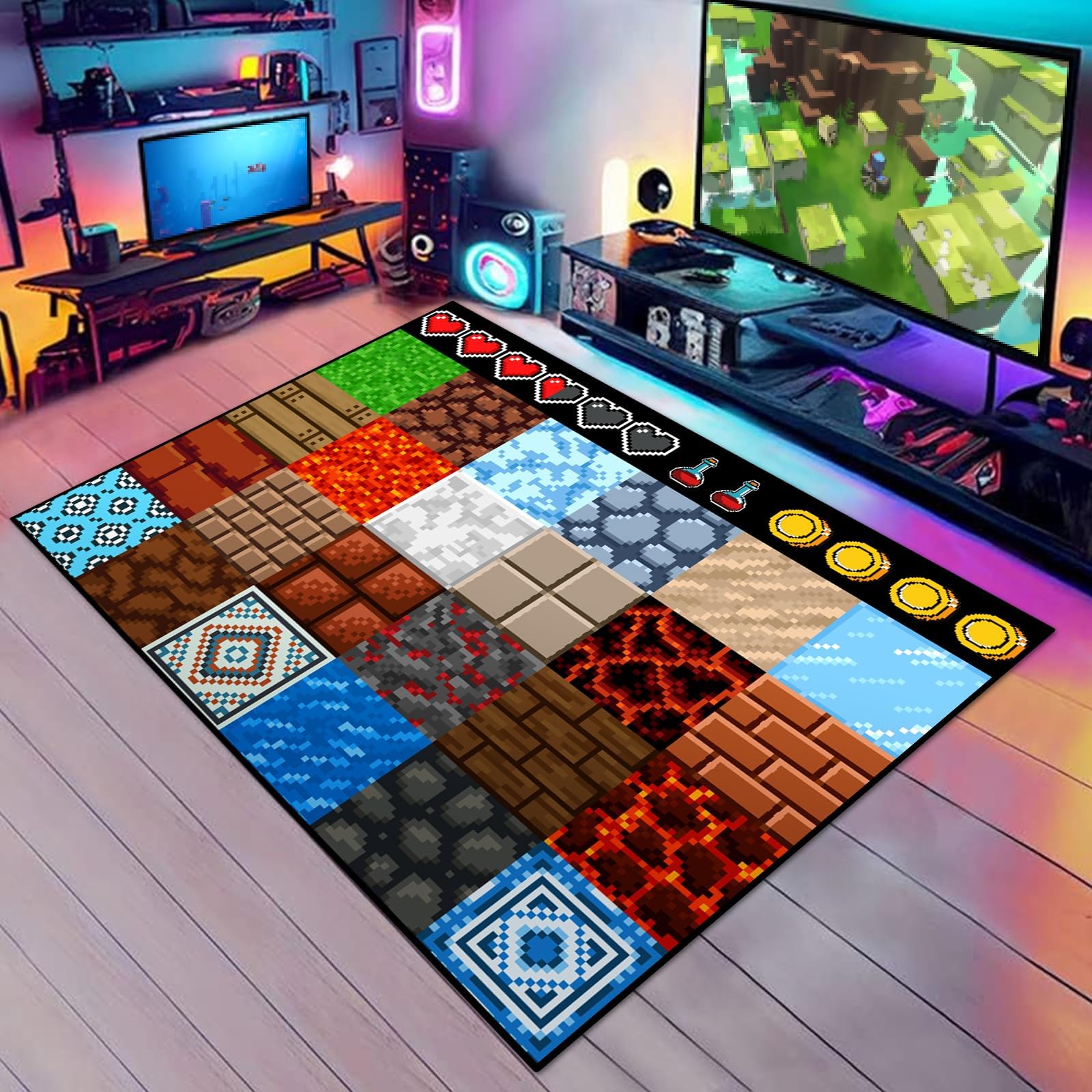 Amazon.com: Game Rug Teen Boys Carpet with Pixel Game Element ...