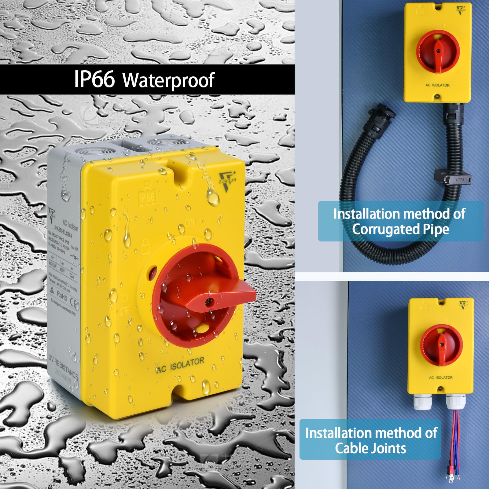 Snapklik.com : 40Amp AC Isolator Solar Switch 4 Pole 2 Positions IP66 ...