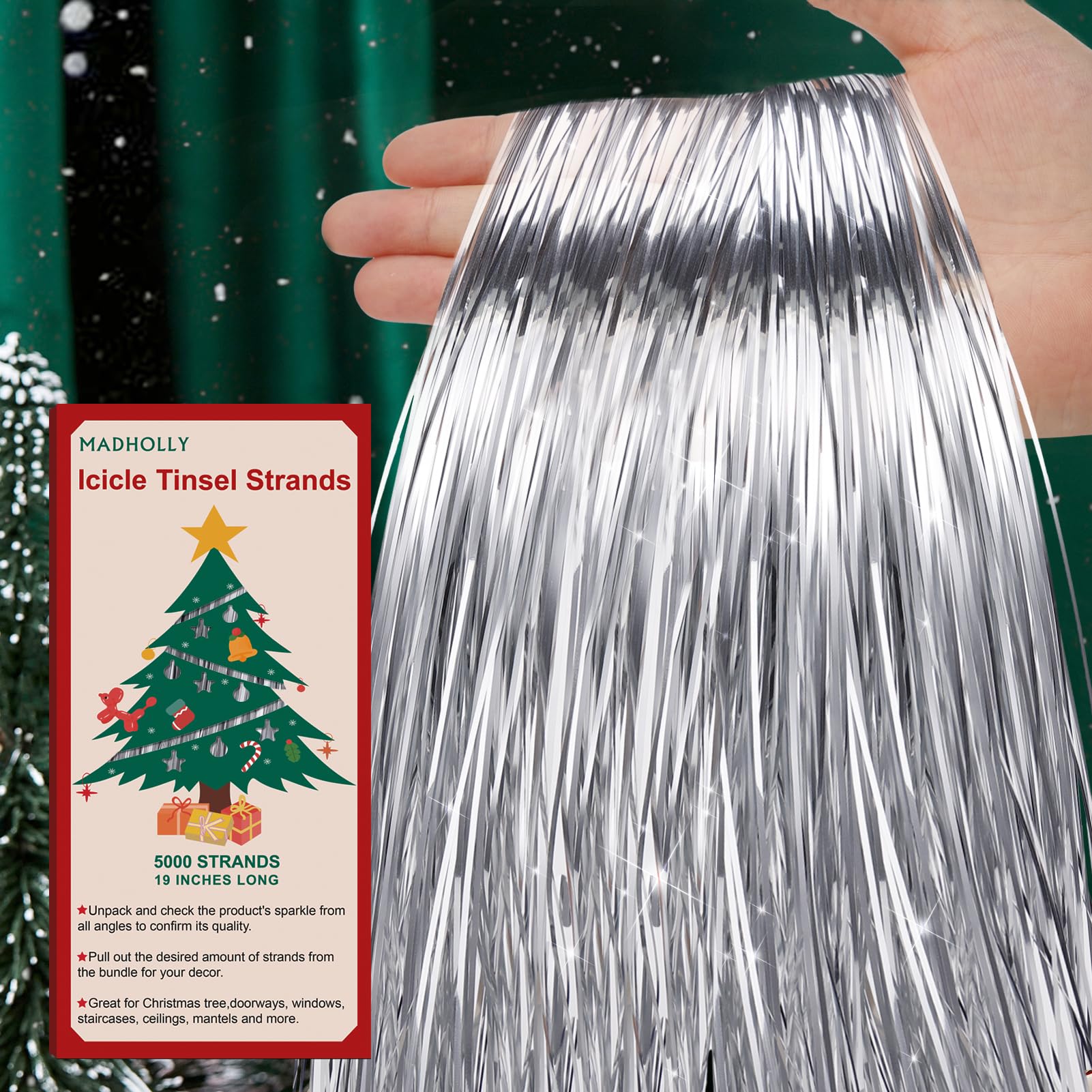 Tinsel Icicles- 5000 Strands 19" Icicle Tinsel Strands for Christmas ...
