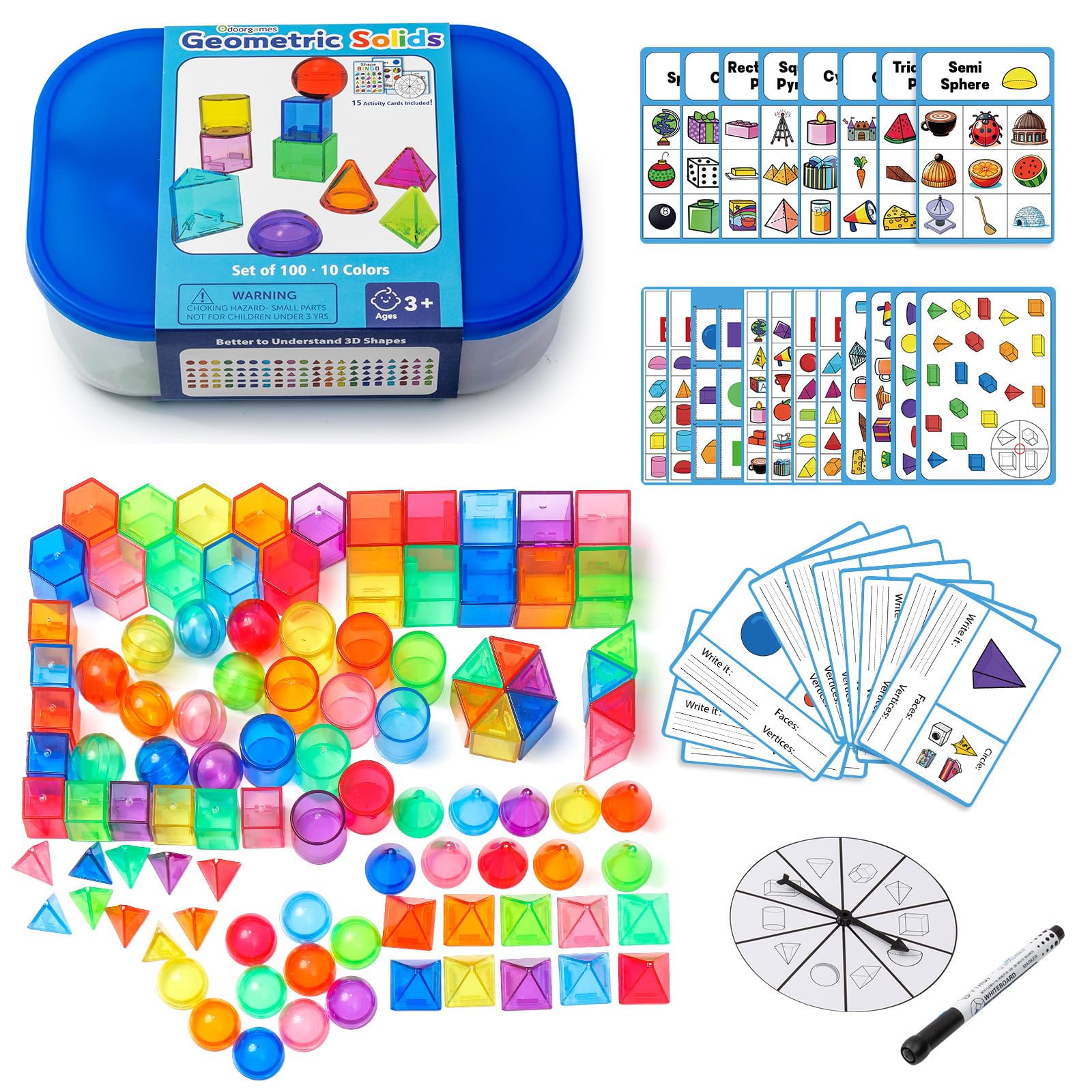 Amazon.com: Odoorgames 100 Pcs 3D Shapes for Teaching - Geometric ...