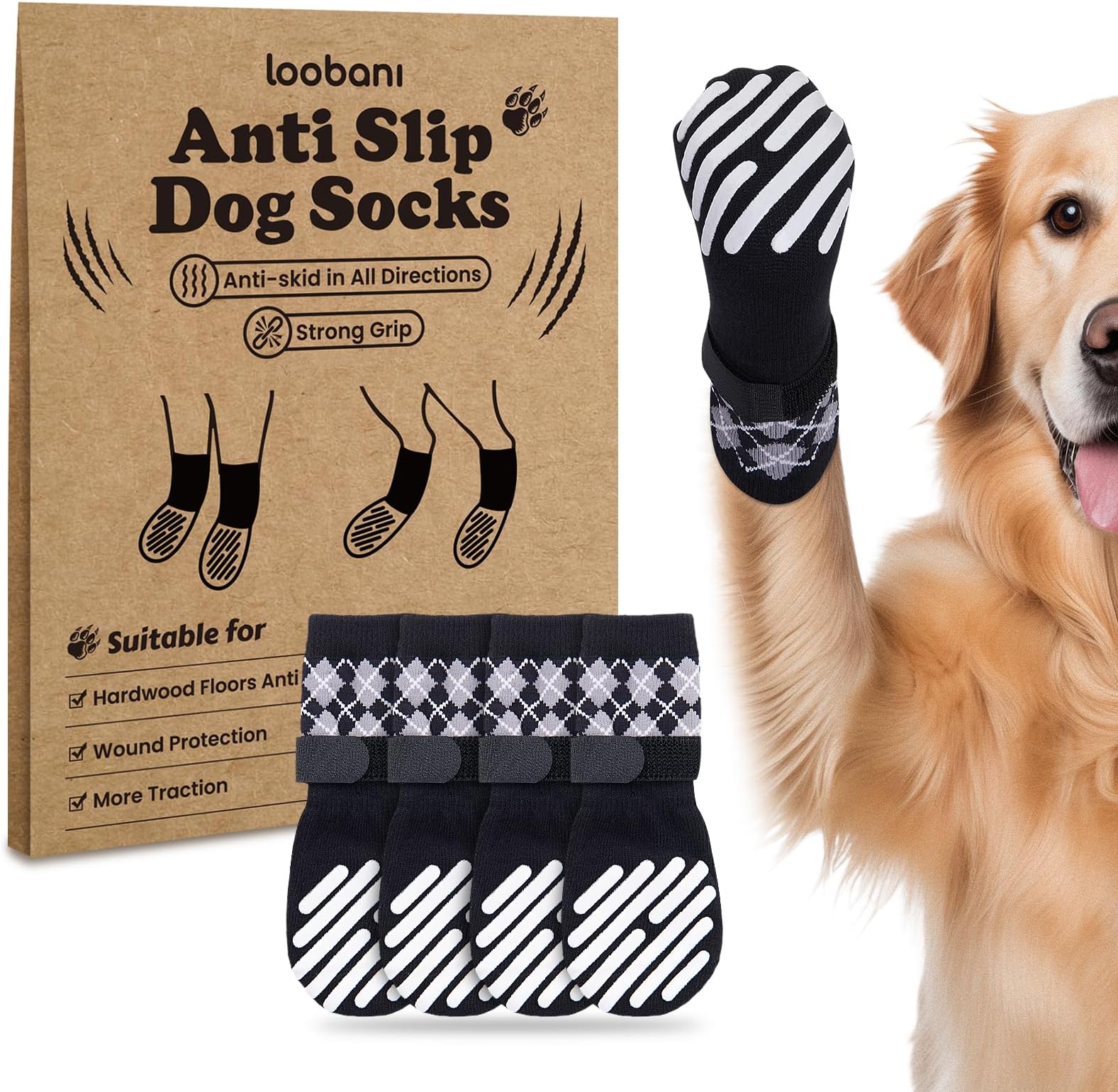 Amazon.com : DOK TigerToes Premium Non-Slip Dog Socks for Hardwood ...
