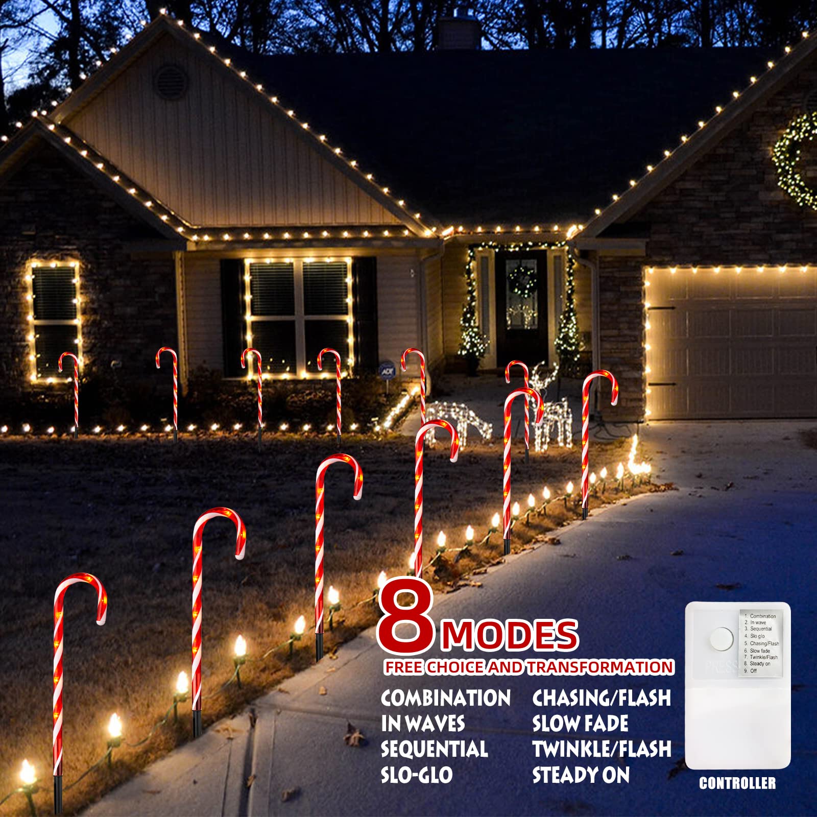 PEIDUO Candy Cane Lights 17.25â€? Set of 8 Path Light Replacement ...