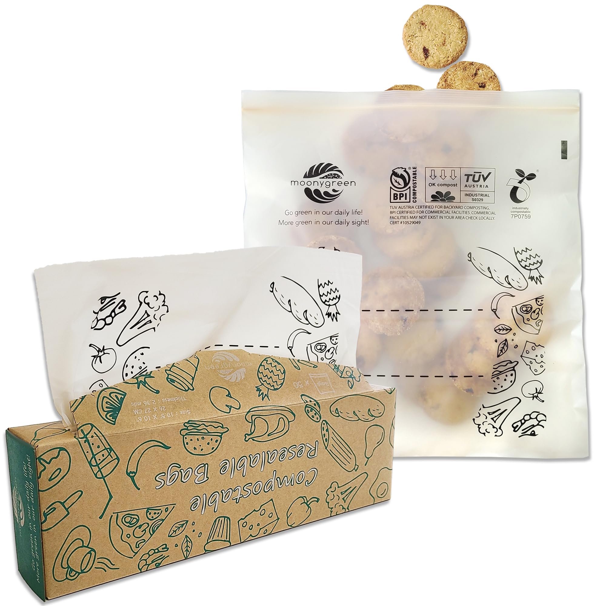 Amazon.com: Moonygreen Compostable Food Storage Bags, Large Gallon ...