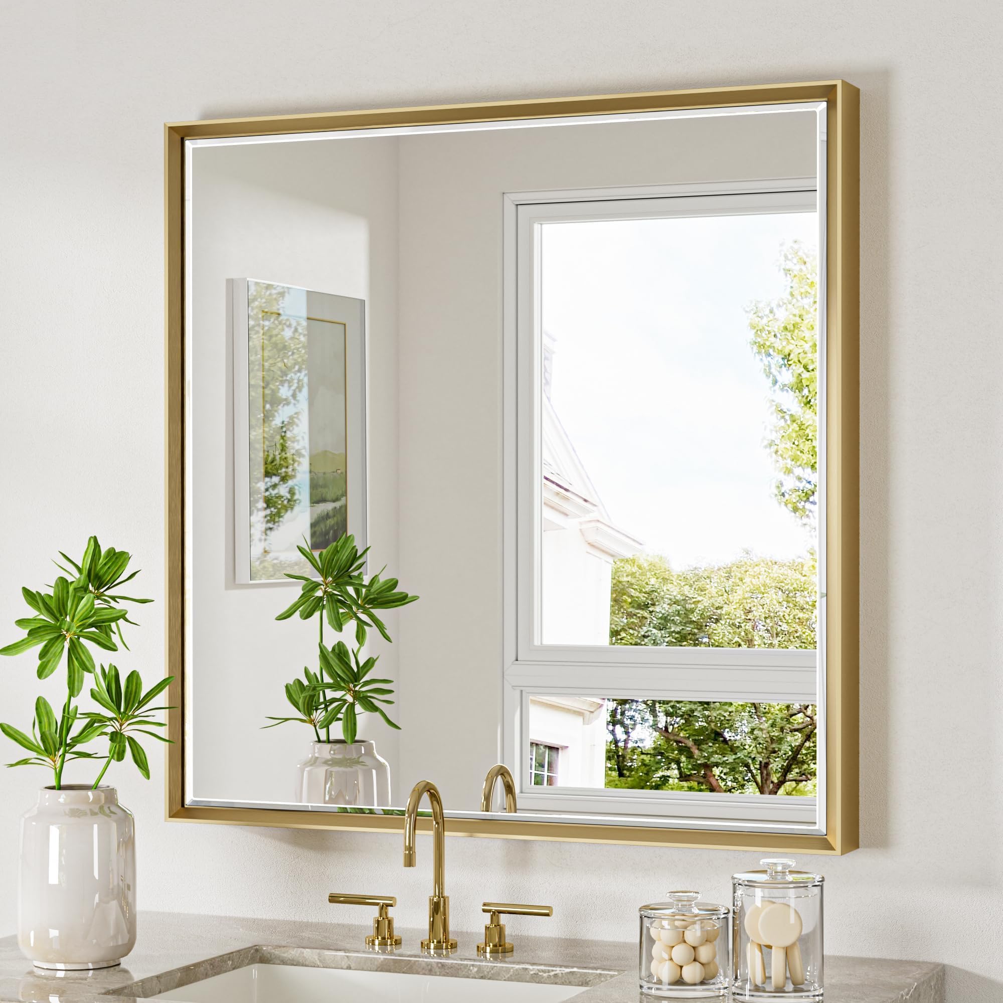 Amazon.com: QueenFun Gold Bathroom Mirror, 36x36 Inch Bathroom Mirrors ...