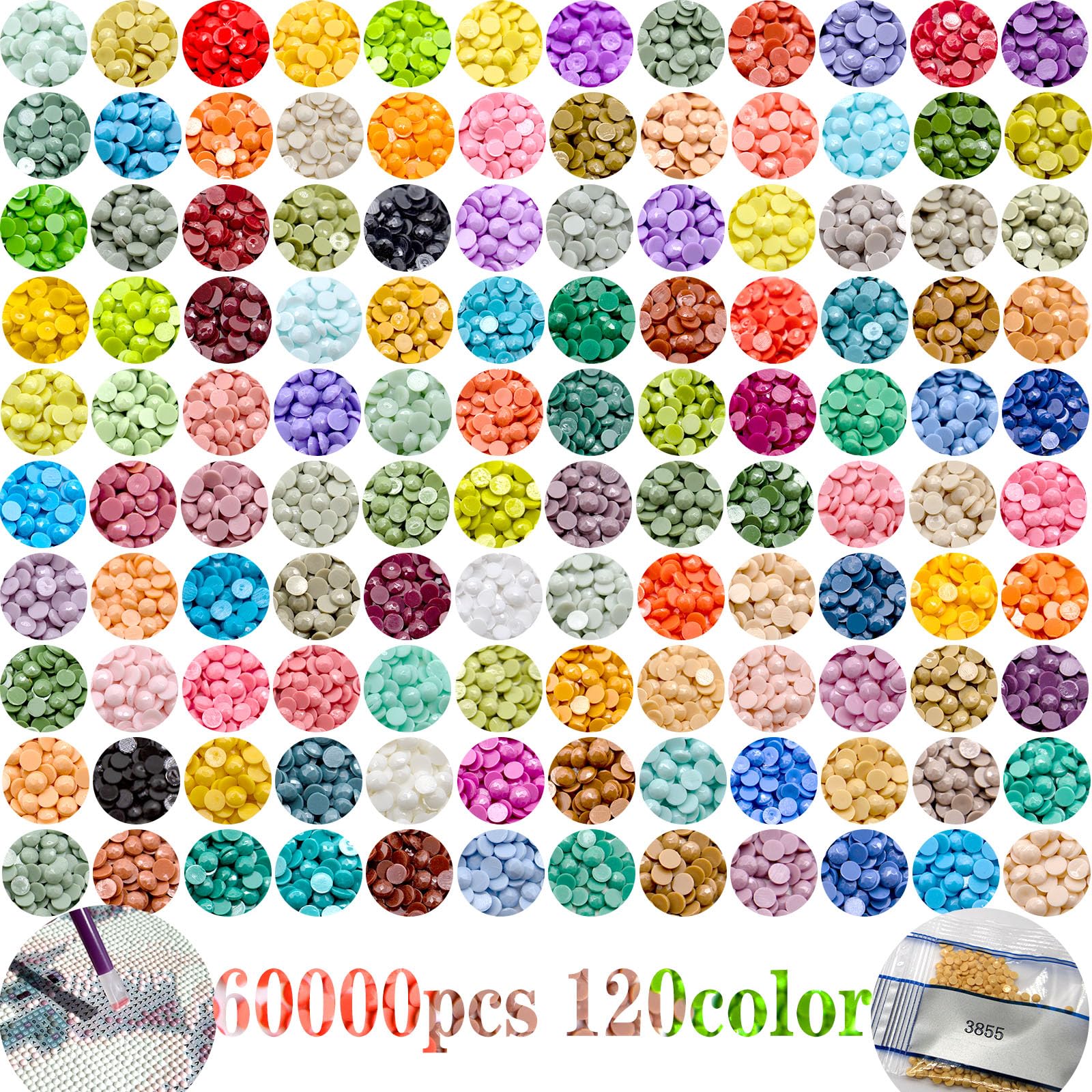 Amazon.com: 60000 Pieces 120 Color Diamond Art Painting Beads,Flat ...
