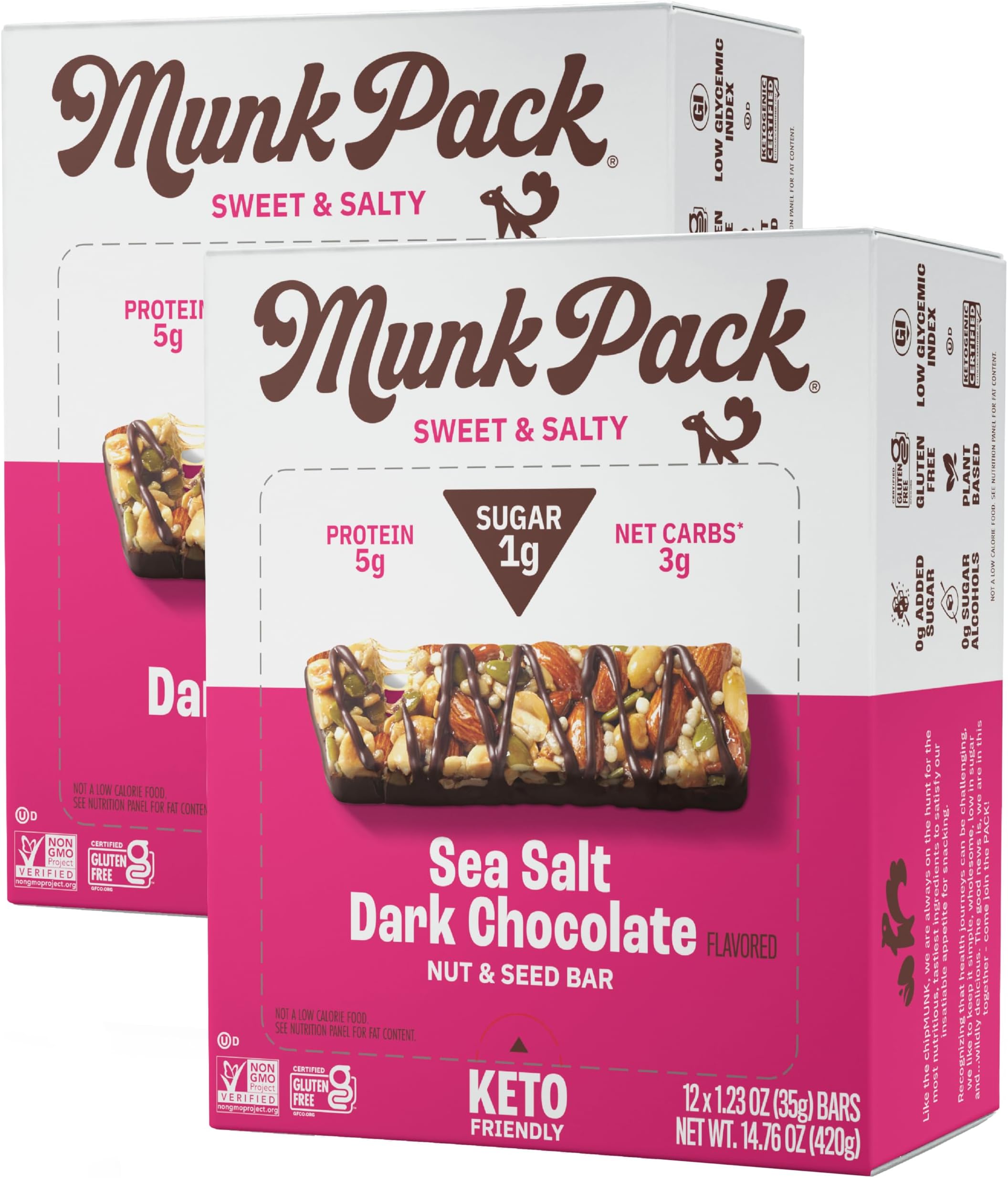 Amazon.com: Munk Pack Nut & Seed Bar Sea Salt Dark Chocolate - 1g Sugar ...