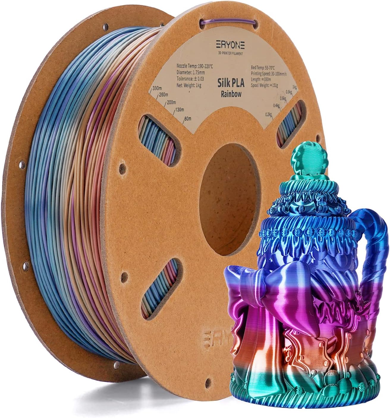 ERYONE Ultra Silk Rainbow PLA Filament 3D Printer 1.75, Shiny ...
