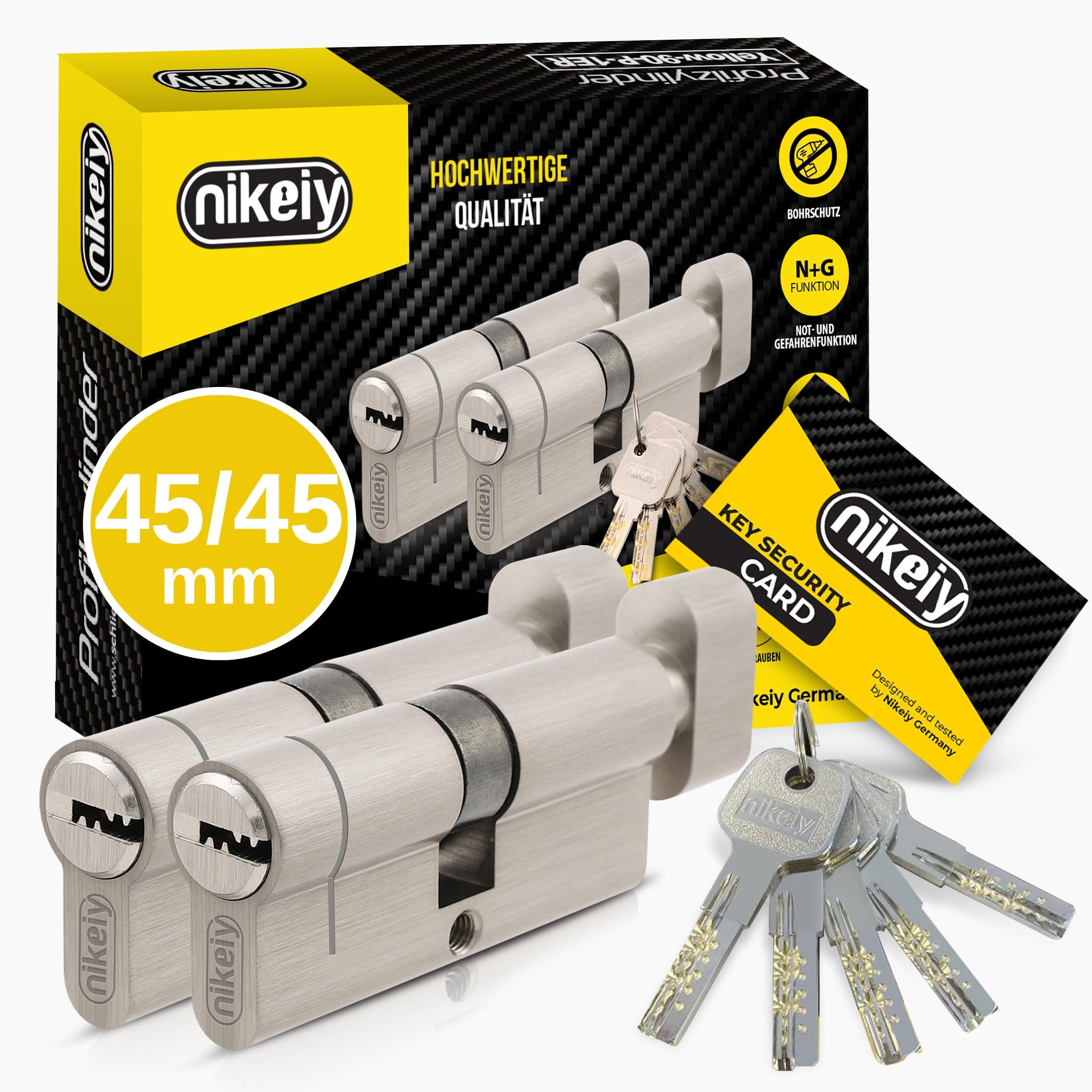 GERCAR Pro+, lot de 2 cylindres de serrure à bouton, à fermeture identique 45/45, cylindre de ...