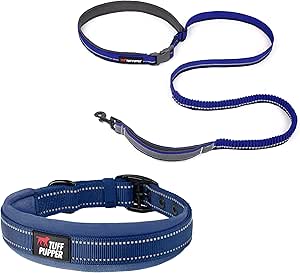 Amazon.com : Tuff Pupper Matching Bungee Running Leash and Collar (14.5-19" Neck) - Blue : Pet ...