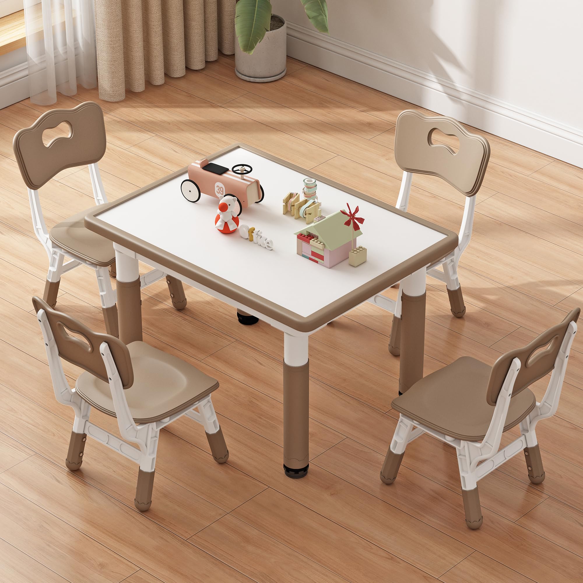 Amazon.com: Ybaiwana Kids Table and 4 Chairs, Height Adjustable Toddler ...