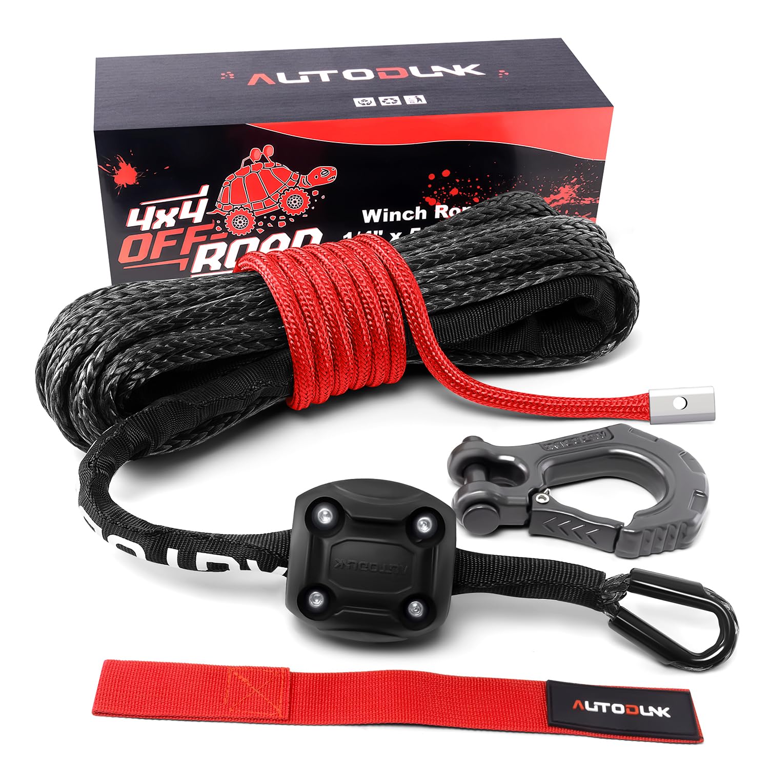 Amazon.com: Synthetic Winch Rope Cable Kit 1/4" x 50 ft 9500Lbs Black ...