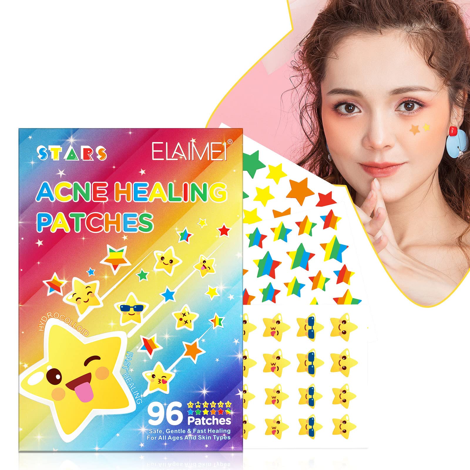 Amazon.com: MOKYDUO 96CT*2 Pimple Patches, Cute Rainbow Star Face Acne ...