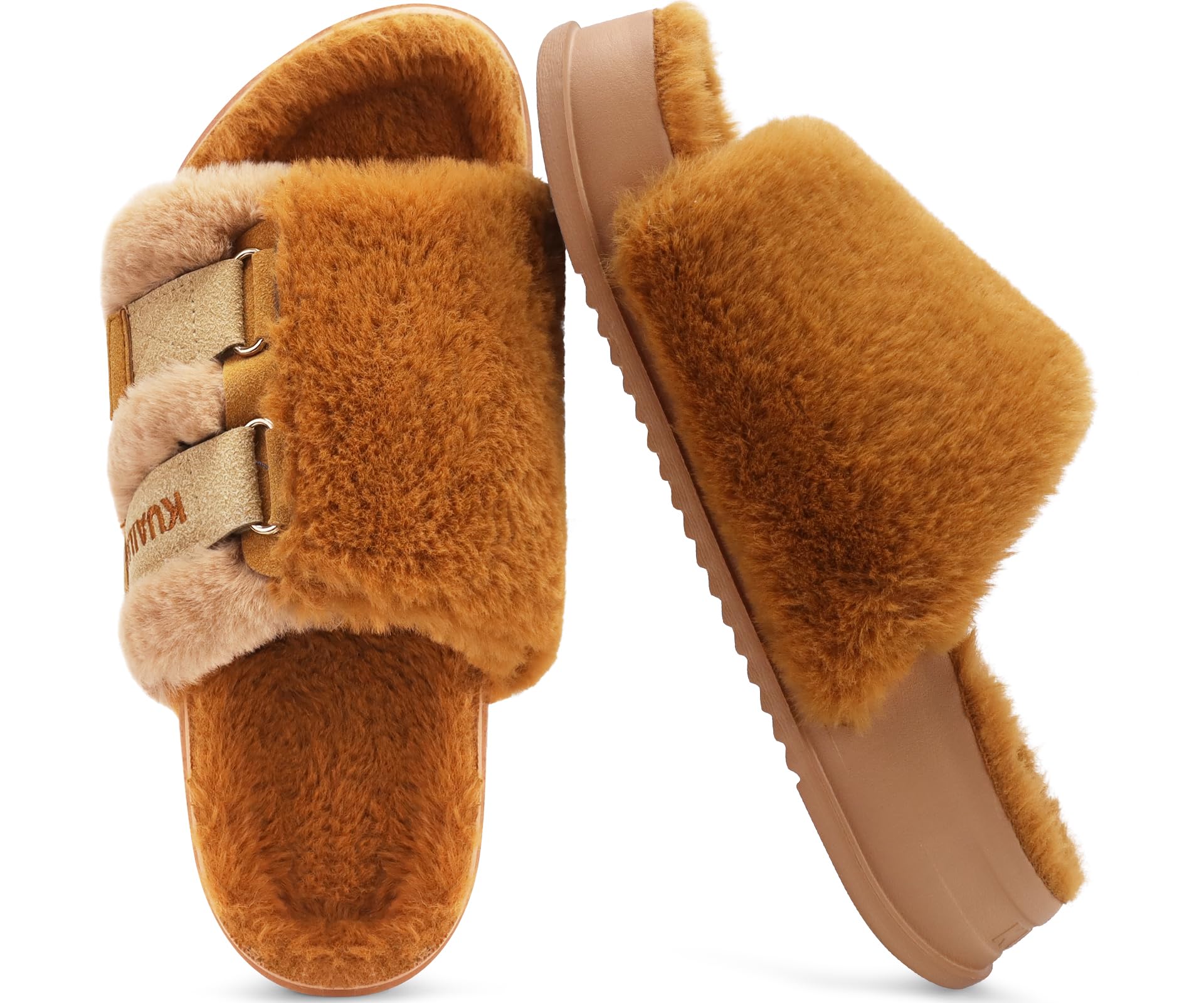 Snapklik.com : KuaiLu Womens Fuzzy Platform Open Toe Slipper