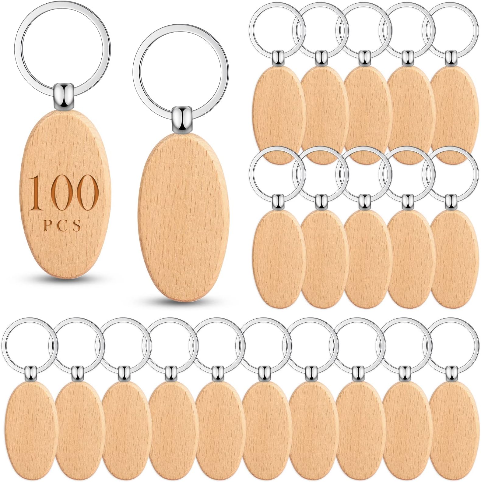 Amazon.com: Yangbaga 100Pcs Natural Wood Slices-Wooden Keychain Blanks ...