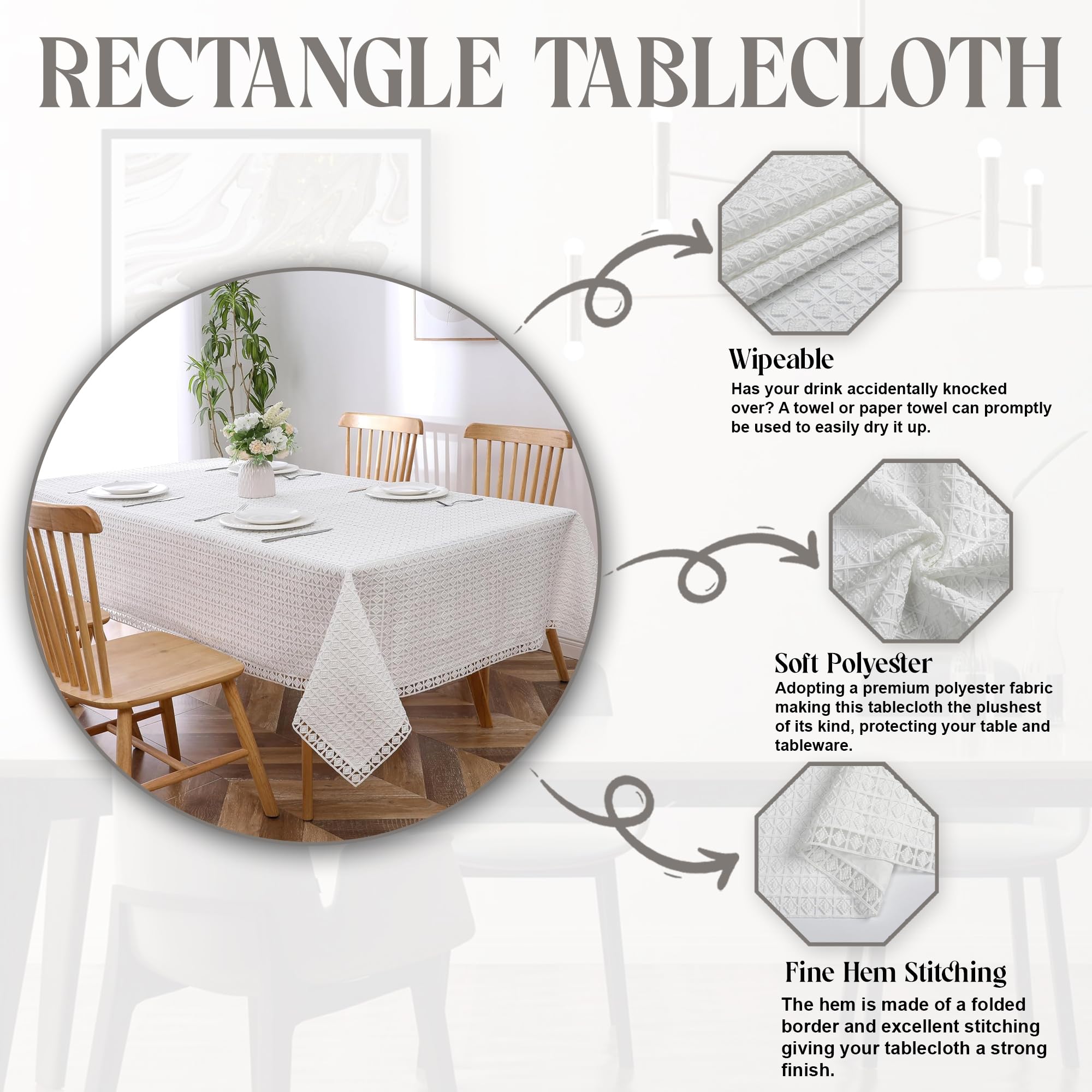 Majestic Giftware Polyester Tablecloths for Rectangle Tables - White ...