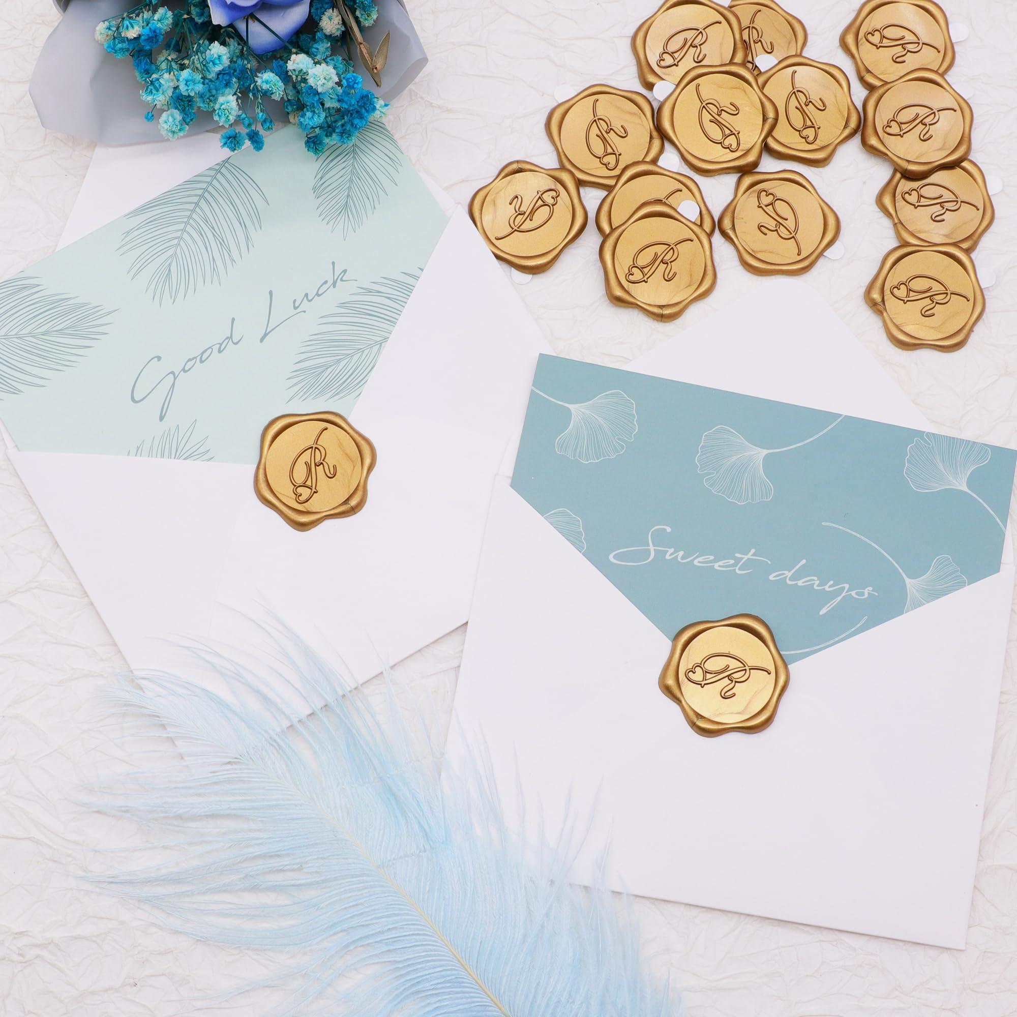 Snapklik.com : 50 Pack Letter R Wax Seal Stickers, Antique Gold Heart ...