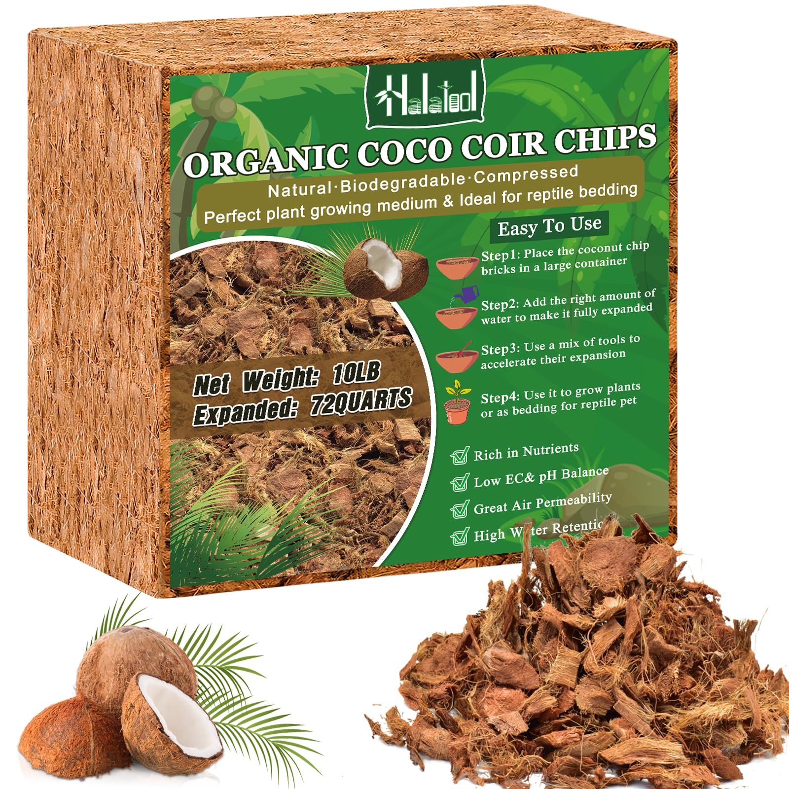 Amazon.com : Halatool 10LB Compressed Coconut Coir Chips, 100% Natural ...