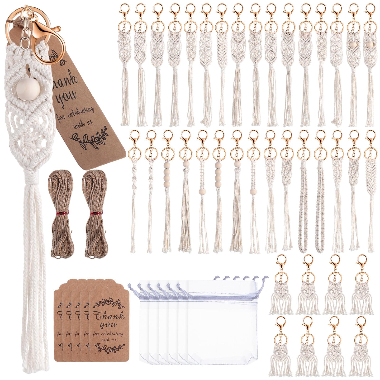 Amazon.com: Yuxung 120 Pcs Macrame Keychains Bulk Set, 40 Pcs Boho ...